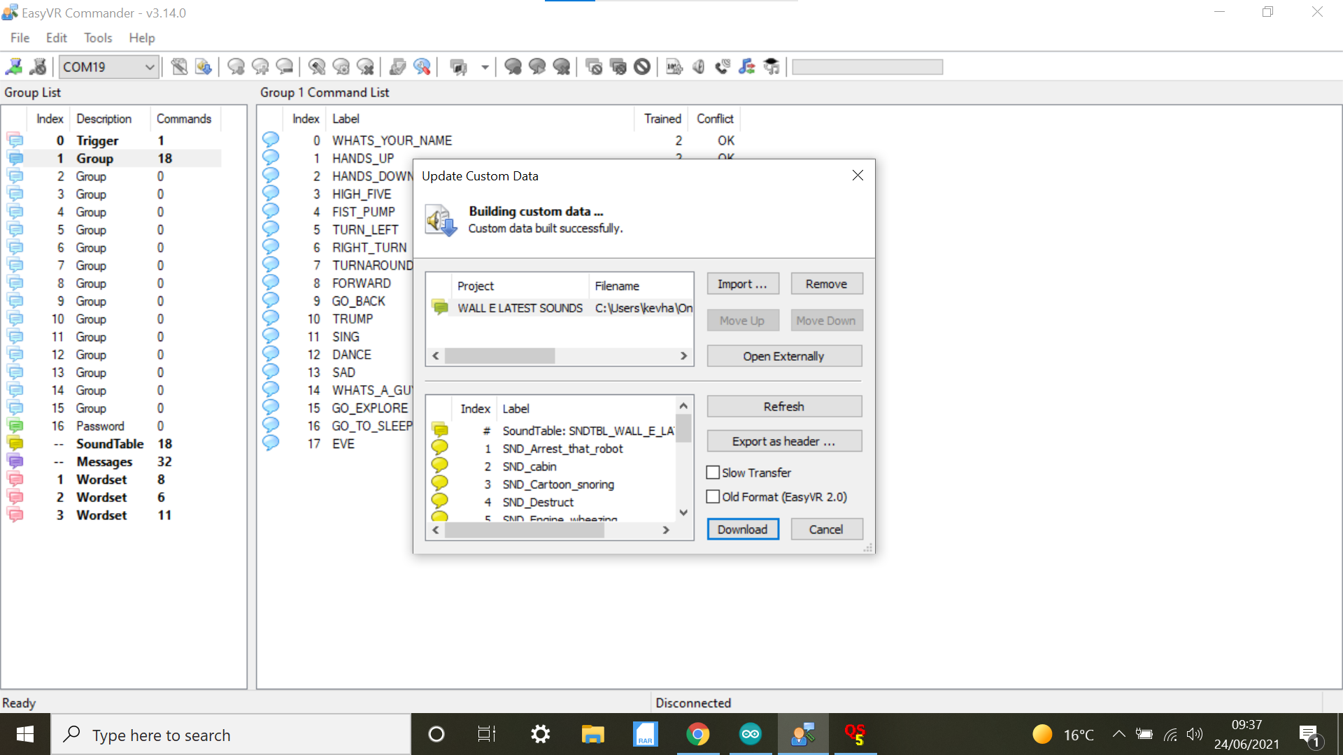 Wall-E Robot Arduino EasyVR3 (Updated) New Video With Voice Commands ...