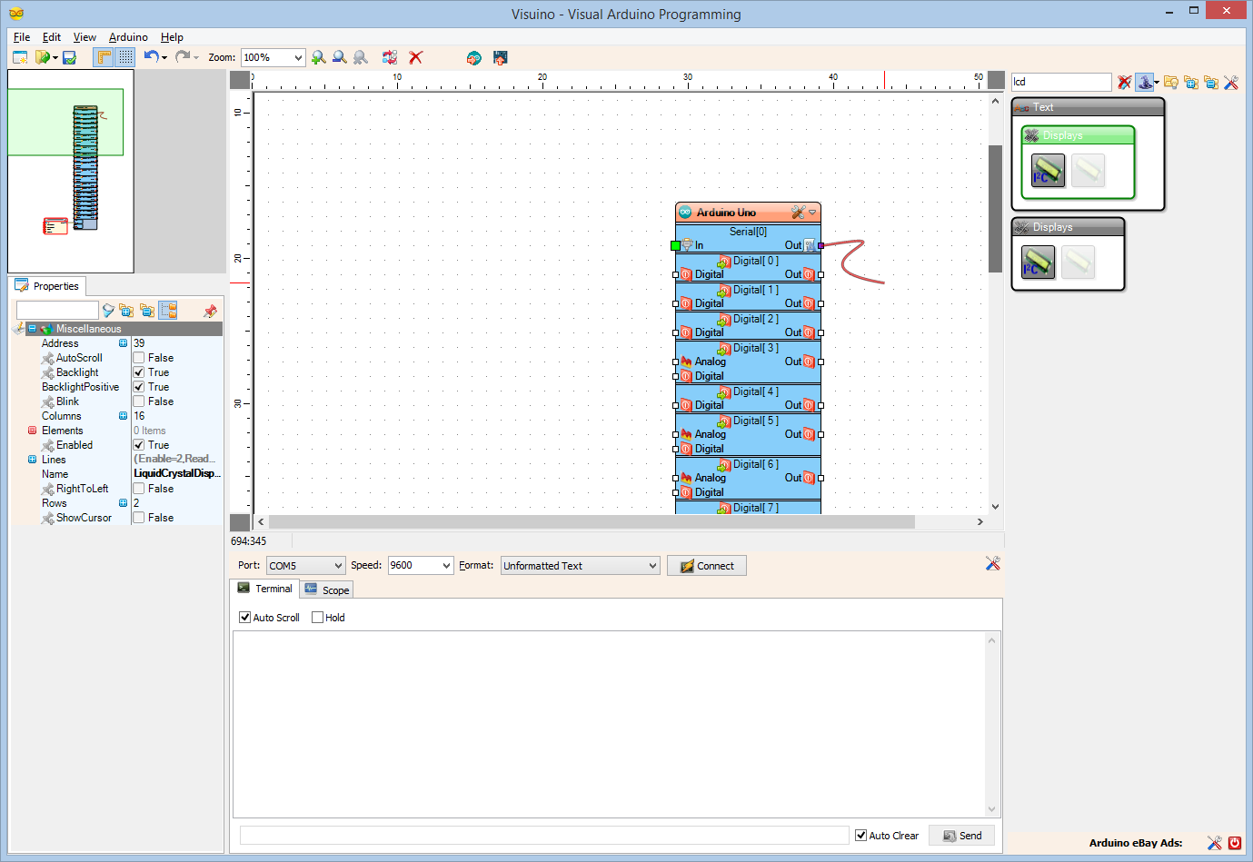 Arduino Nano: I2C 2 X 16 LCD Display With Visuino : 6 Steps (with ...