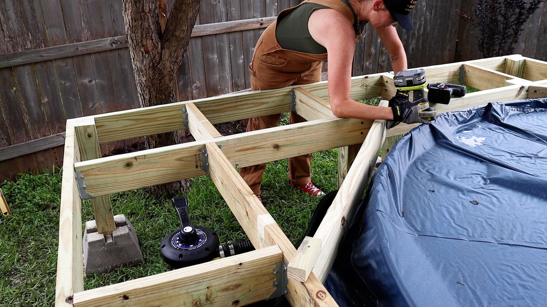 DIY Pool Deck With a Secret Hatch! How to Build a Deck for Your Stock ...