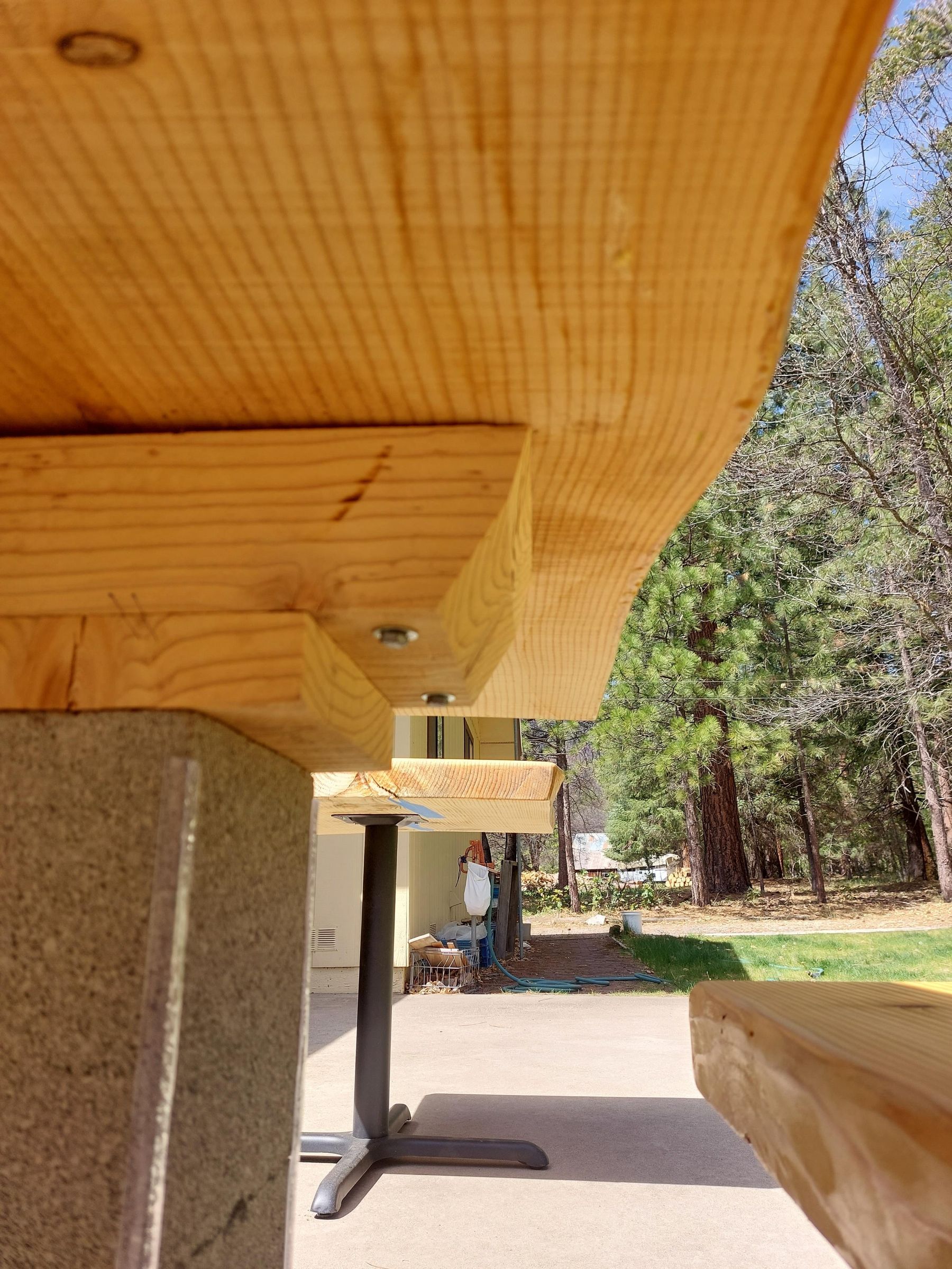 Patio Table With Cinder Block Legs and Beeswax Finish (Benches Included ...