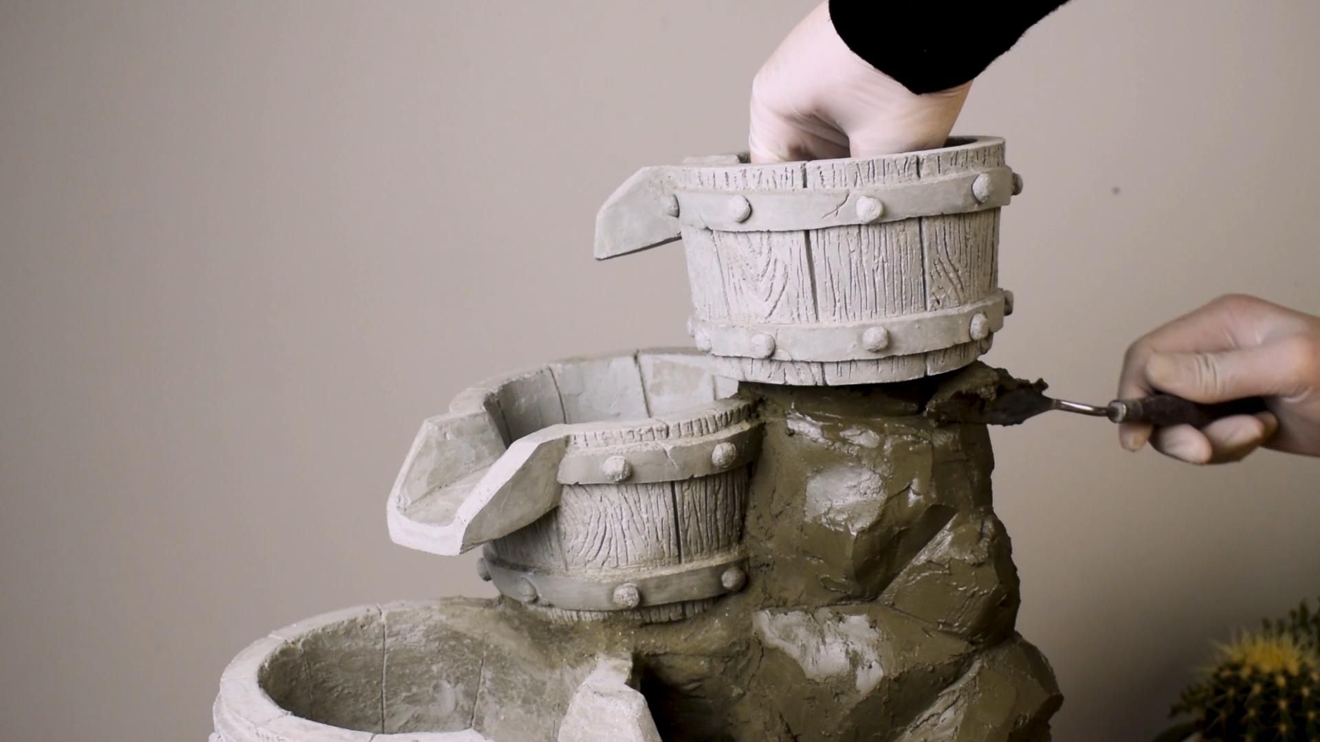 Concrete Barrel Waterfall Fountain Pot : 18 Steps (with Pictures ...