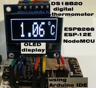 Digital Thermometer on OLED Display Using ESP8266 ESP-12E NodeMCU and DS18B20 Temperature Sensor ...