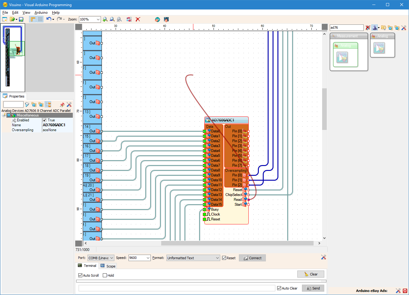 Arduino Mega and Visuino: Connect AD7606 8 Channel 16 Bit Bipolar ...