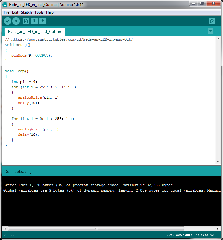 Fade an LED in and Out : 3 Steps - Instructables