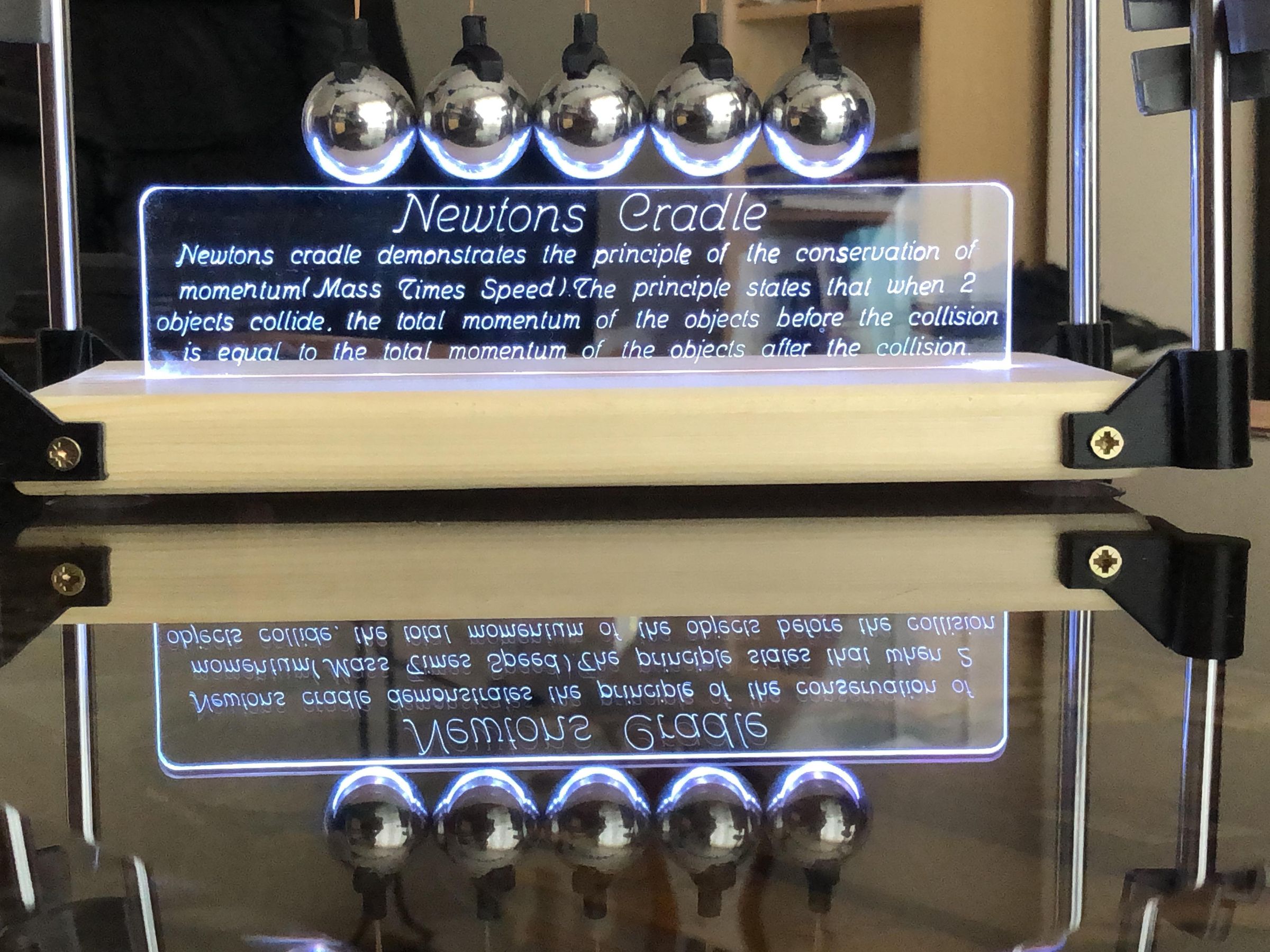 Newtons Cradle With Edge Lit Explanation : 8 Steps (with Pictures ...