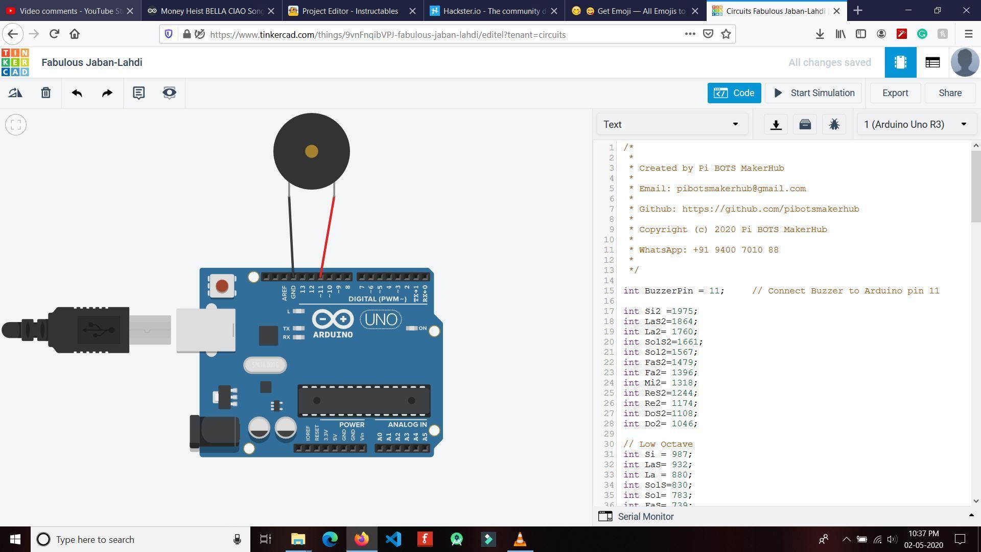 Money Heist BELLA CIAO Song in Arduino Uno : 9 Steps (with Pictures ...