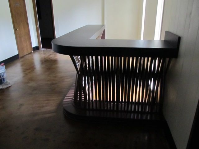 whiskey barrel stave reception desk DIY Project - Step-by-Step DIY ...