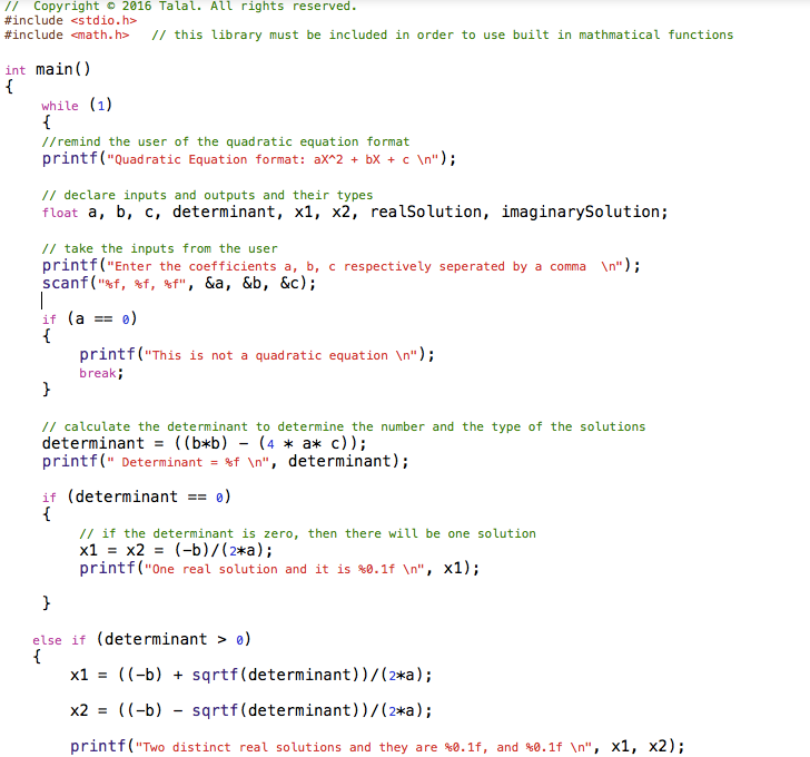Quadratic Equation Solver in C - Instructables