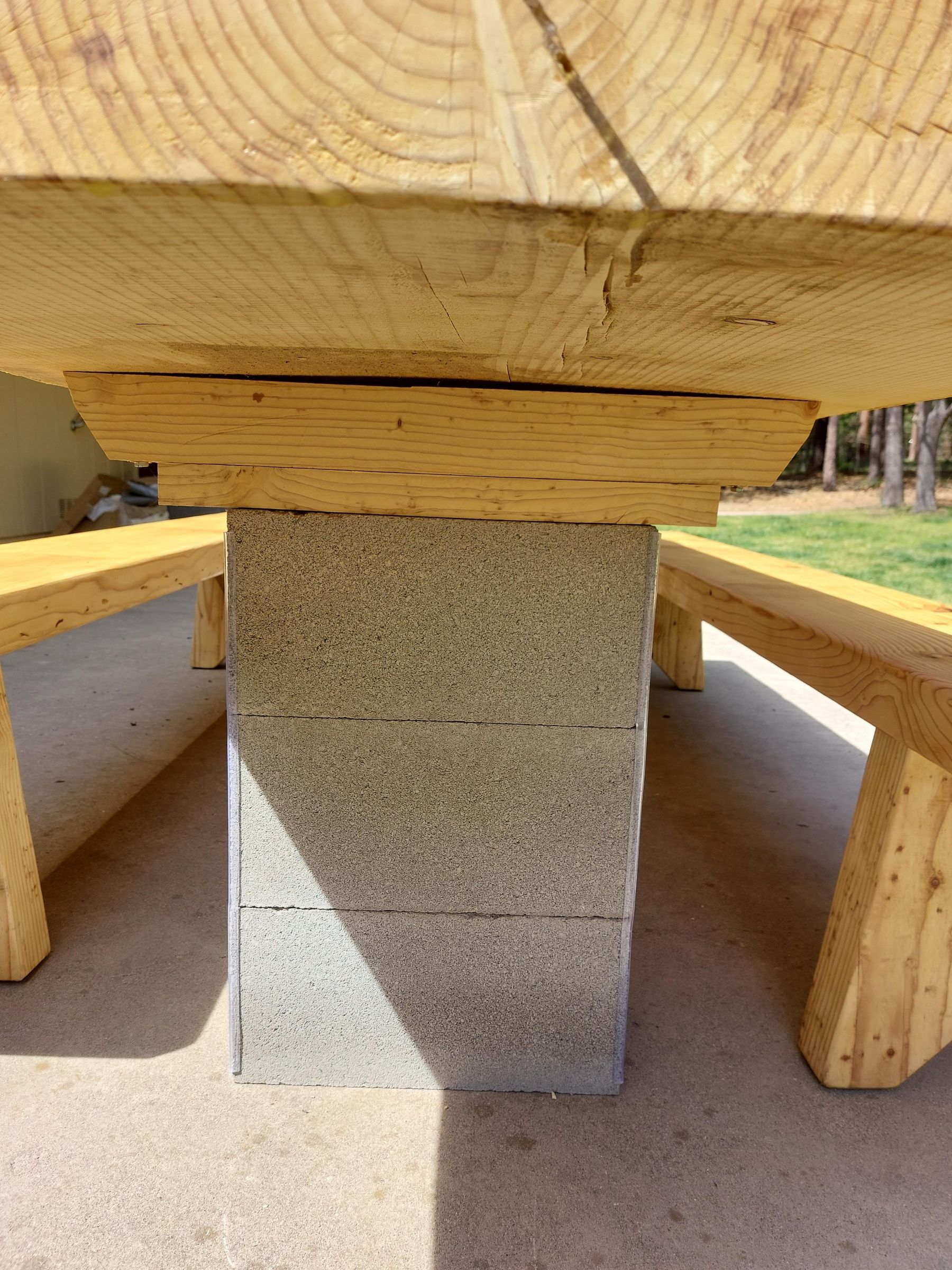 Patio Table With Cinder Block Legs and Beeswax Finish (Benches Included ...