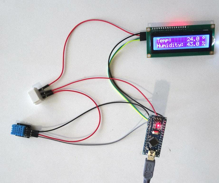 Arduino Nano Dht11 Temperature And Humidity I2c 2 X 16 Lcd Display With Visuino 13 Steps