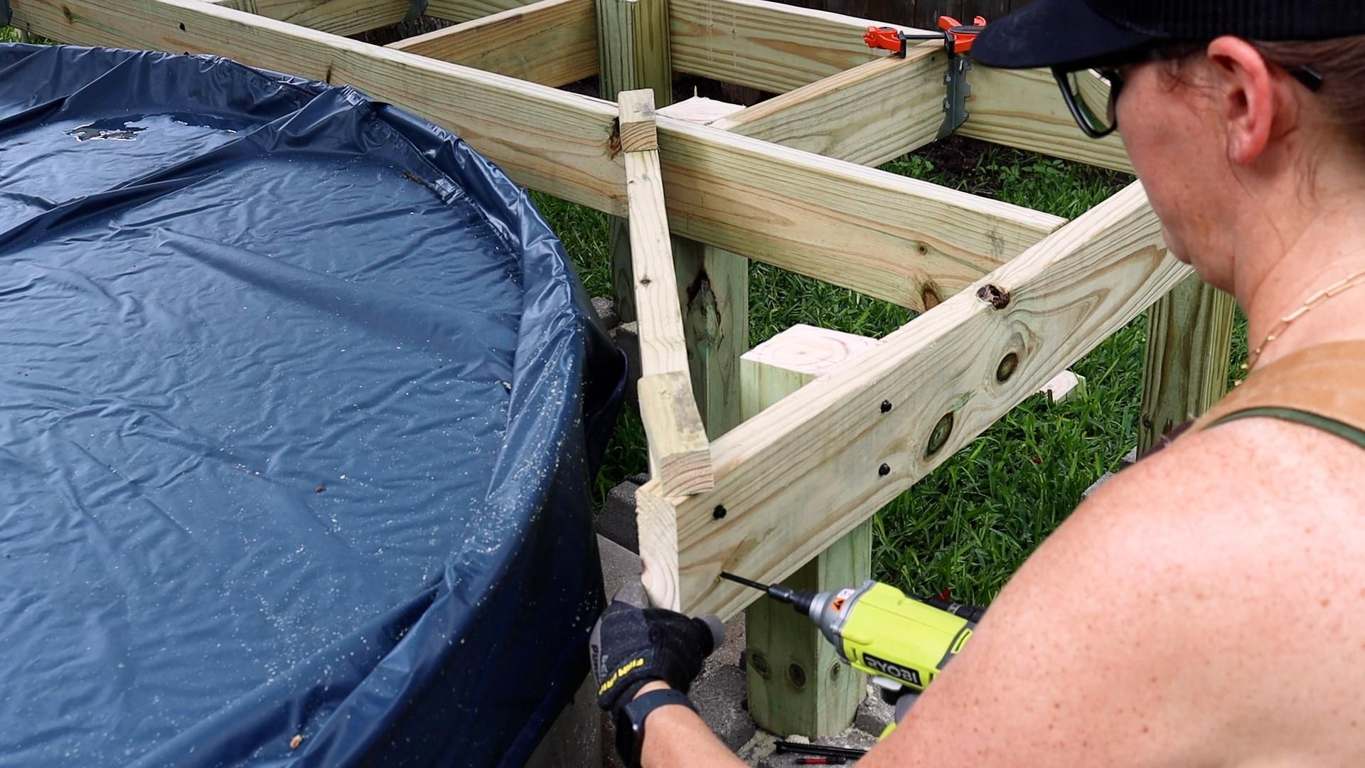 DIY Pool Deck With a Secret Hatch! How to Build a Deck for Your Stock ...