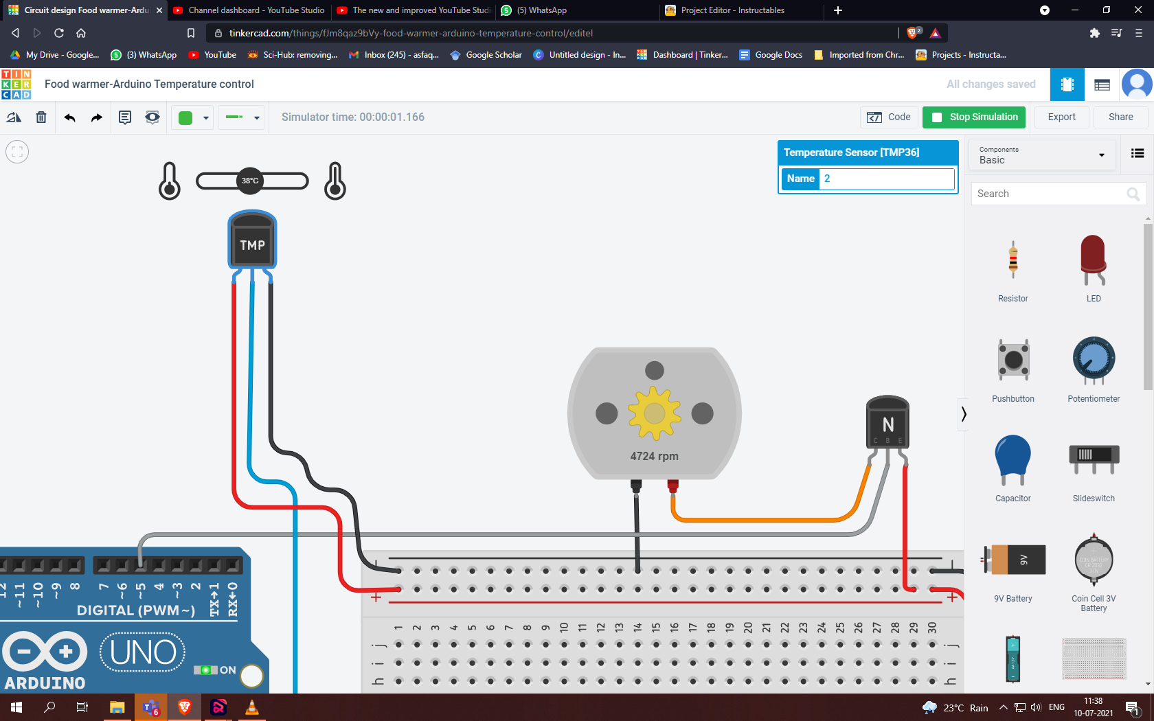 Temperature Controlled DC Motor | Arduino TINKERCAD : 4 Steps ...