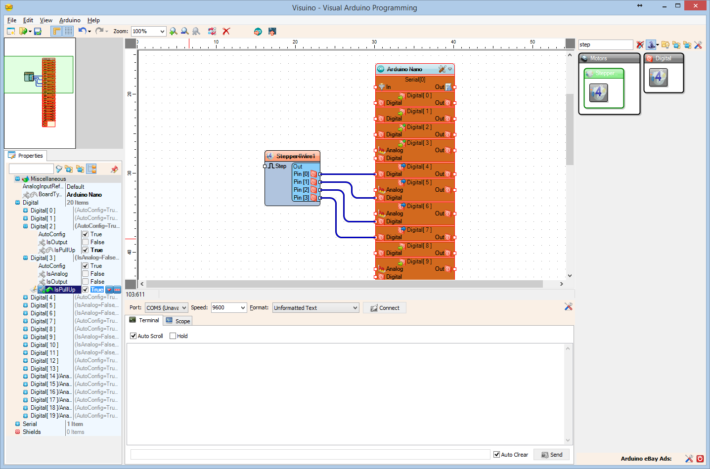 Arduino Nano and Visuino: Control Stepper Motor With Buttons : 12 Steps ...