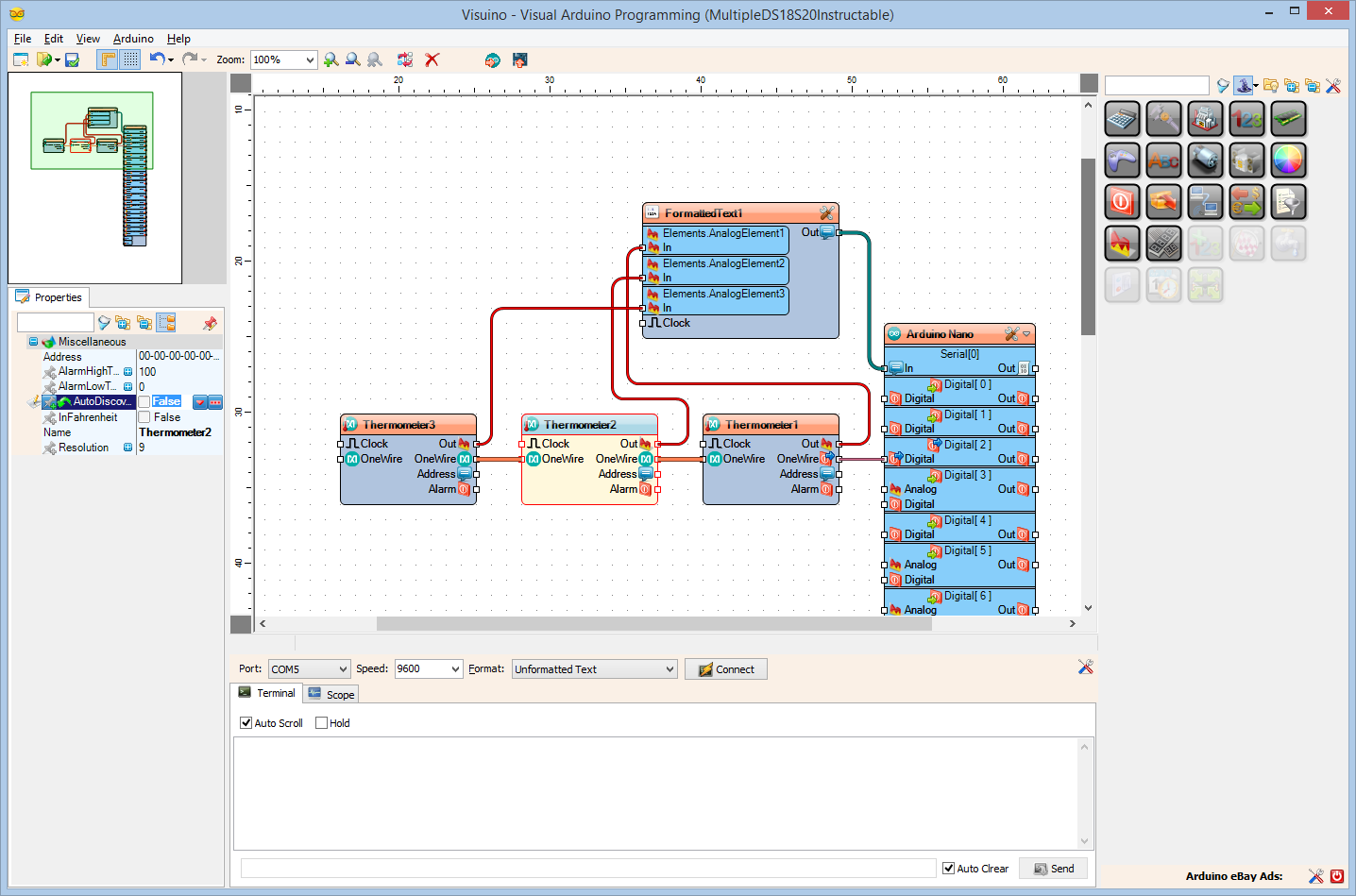 Arduino Nano: Read Multiple DS1820/DS18S20 Maxim One Wire Thermometers With Visuino : 12 Steps ...