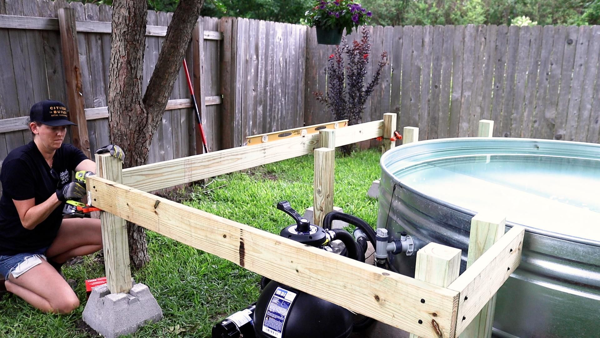 DIY Pool Deck With a Secret Hatch! How to Build a Deck for Your Stock ...