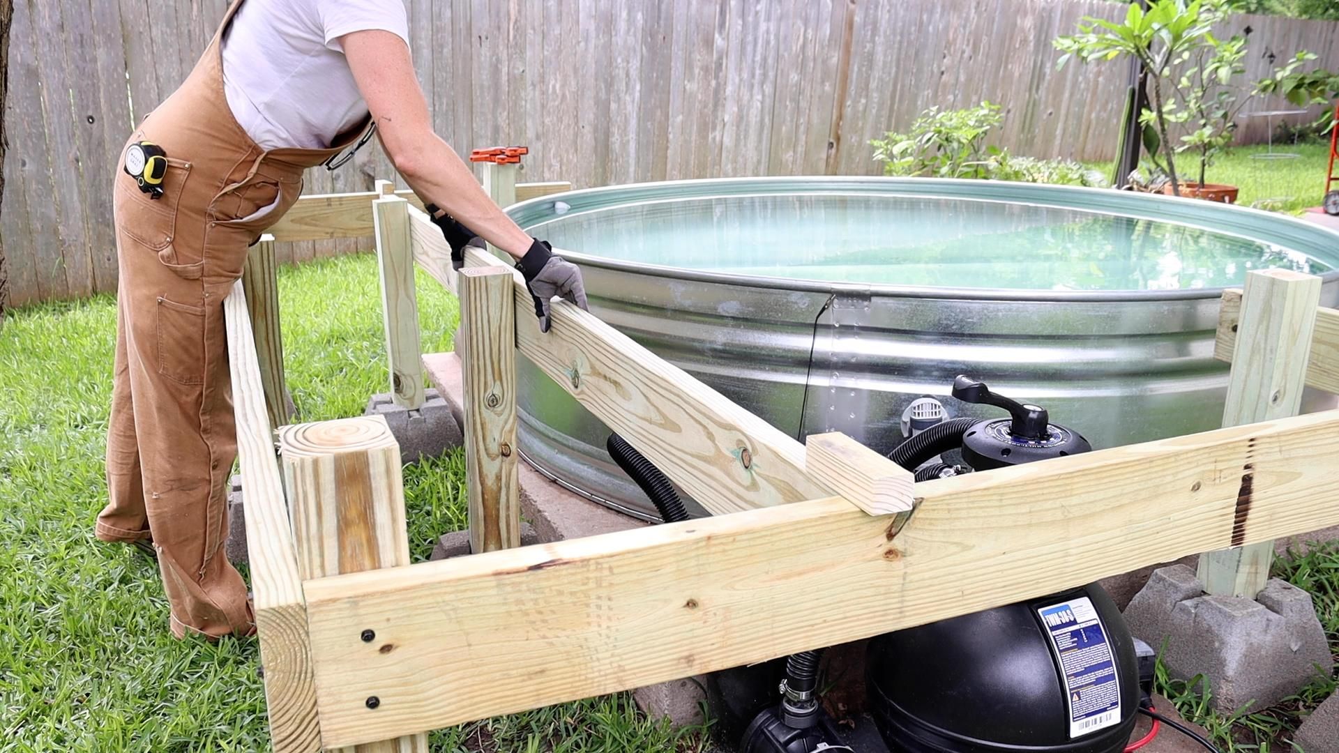 DIY Pool Deck With a Secret Hatch! How to Build a Deck for Your Stock ...