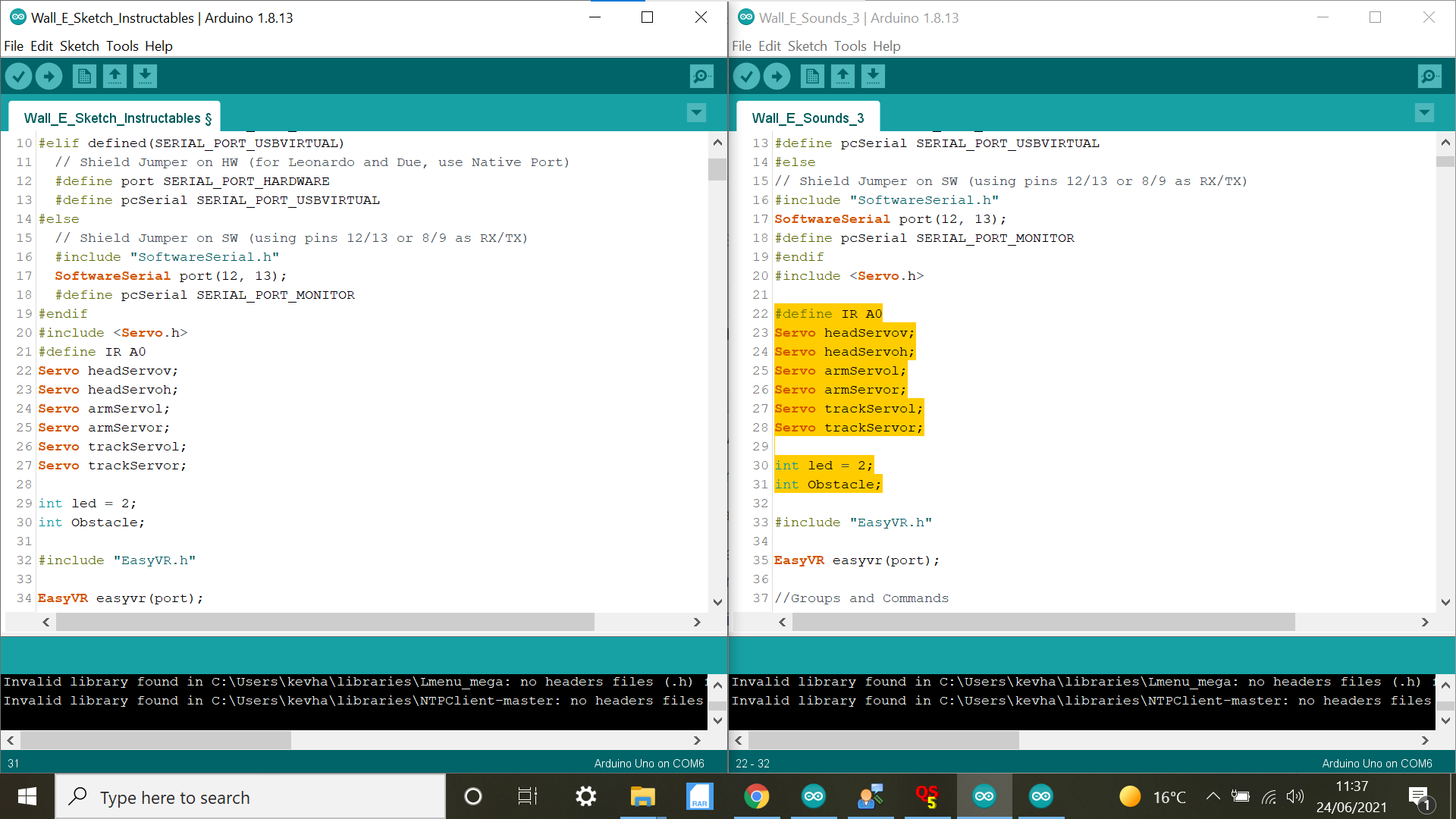 Wall-E Robot Arduino EasyVR3 (Updated) New Video With Voice Commands ...