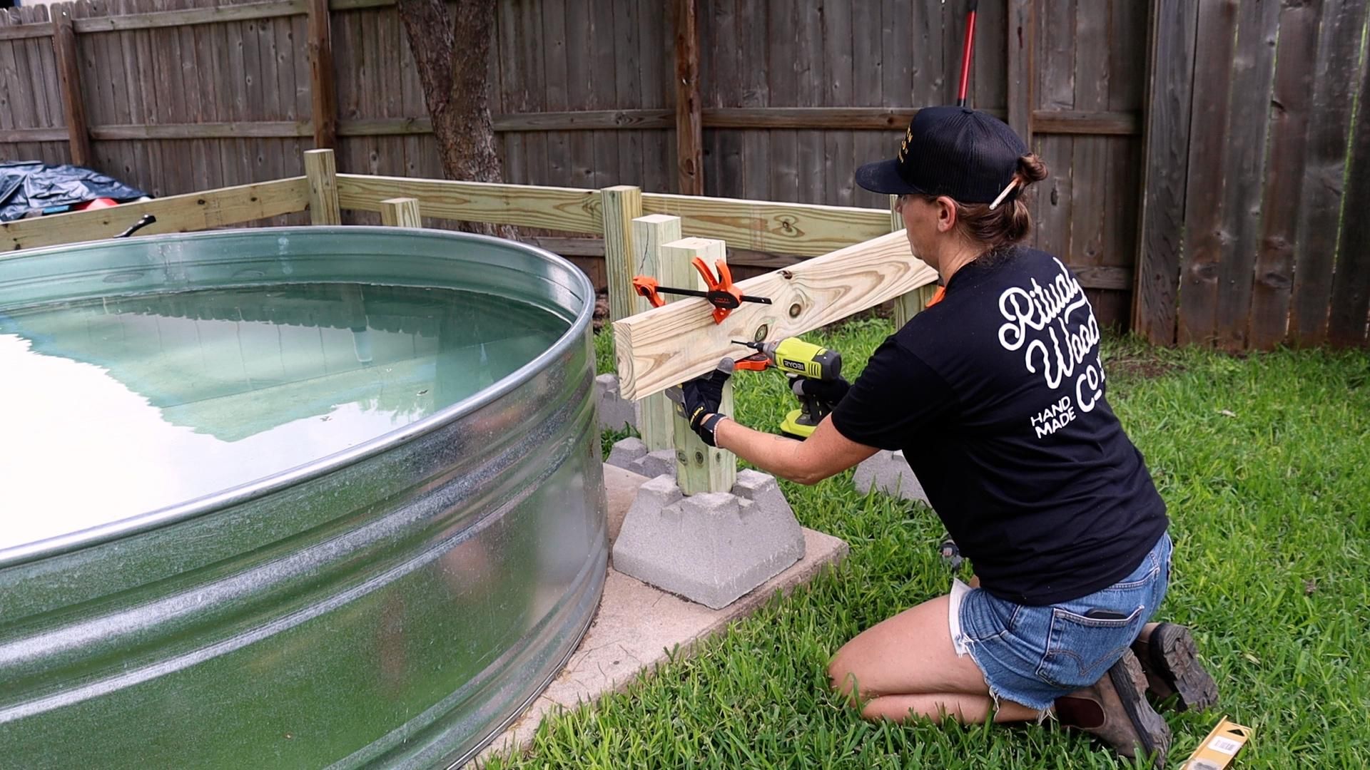 DIY Pool Deck With a Secret Hatch! How to Build a Deck for Your Stock ...