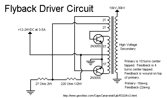 Flyback transformer driver 2n3055 amplifier