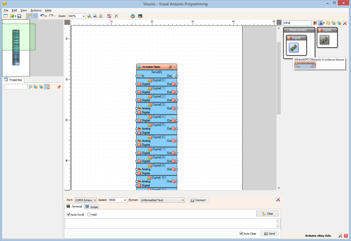 Arduino Nano: Infrared Obstacle Avoidance Sensor With Visuino : 12 ...