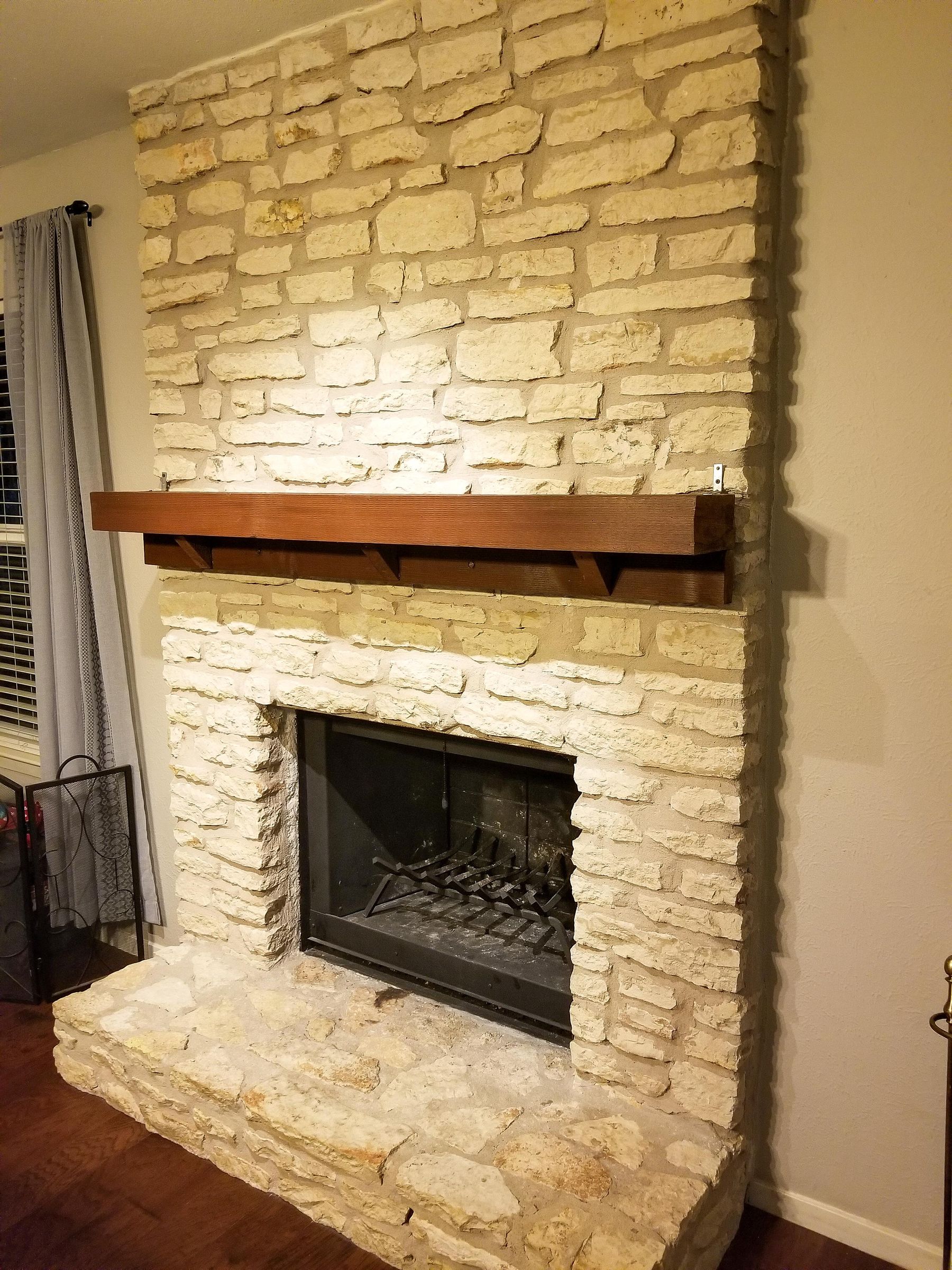 Whitewash Stone Fireplace Before And After