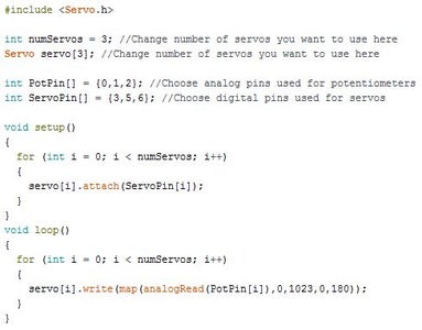 Arduino - Declaring Multiple Servos and Pots (with for Loops) : 3 Steps - Instructables