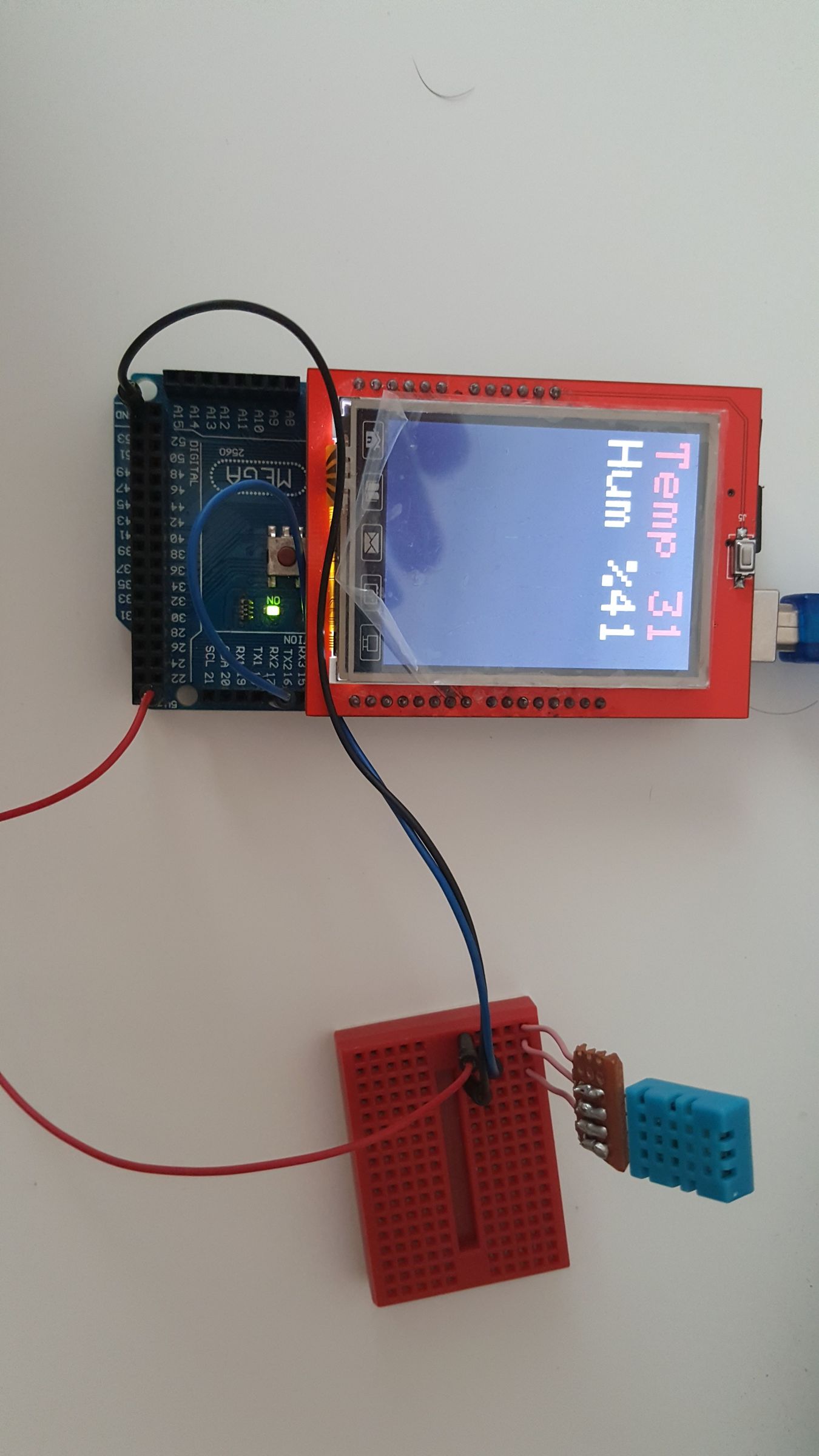 Arduino Mega + 2.4 TFT LCD Shield + DHT11 Temperature and Humidity Displaying : 4 Steps ...