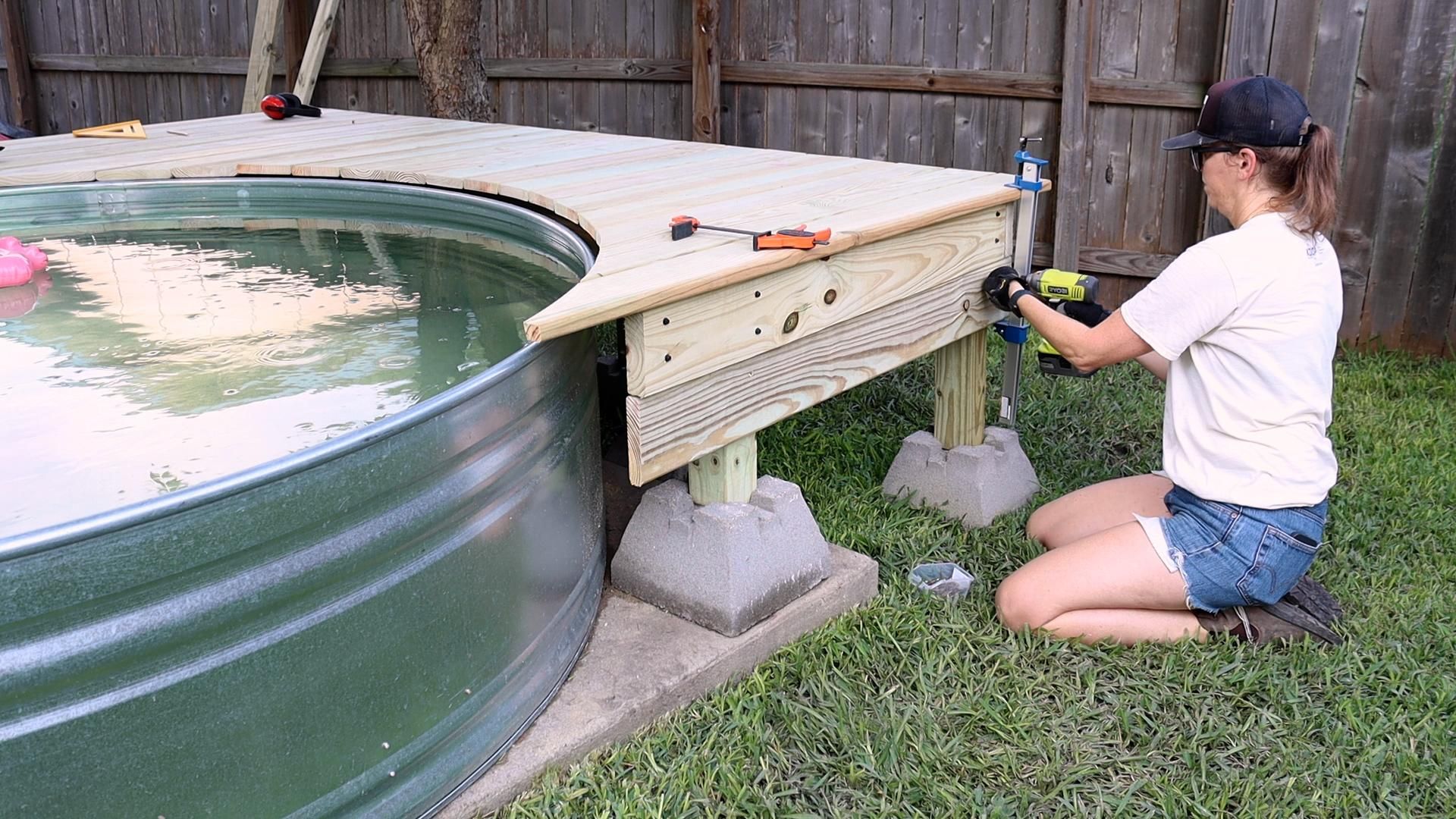 DIY Pool Deck With a Secret Hatch! How to Build a Deck for Your Stock ...