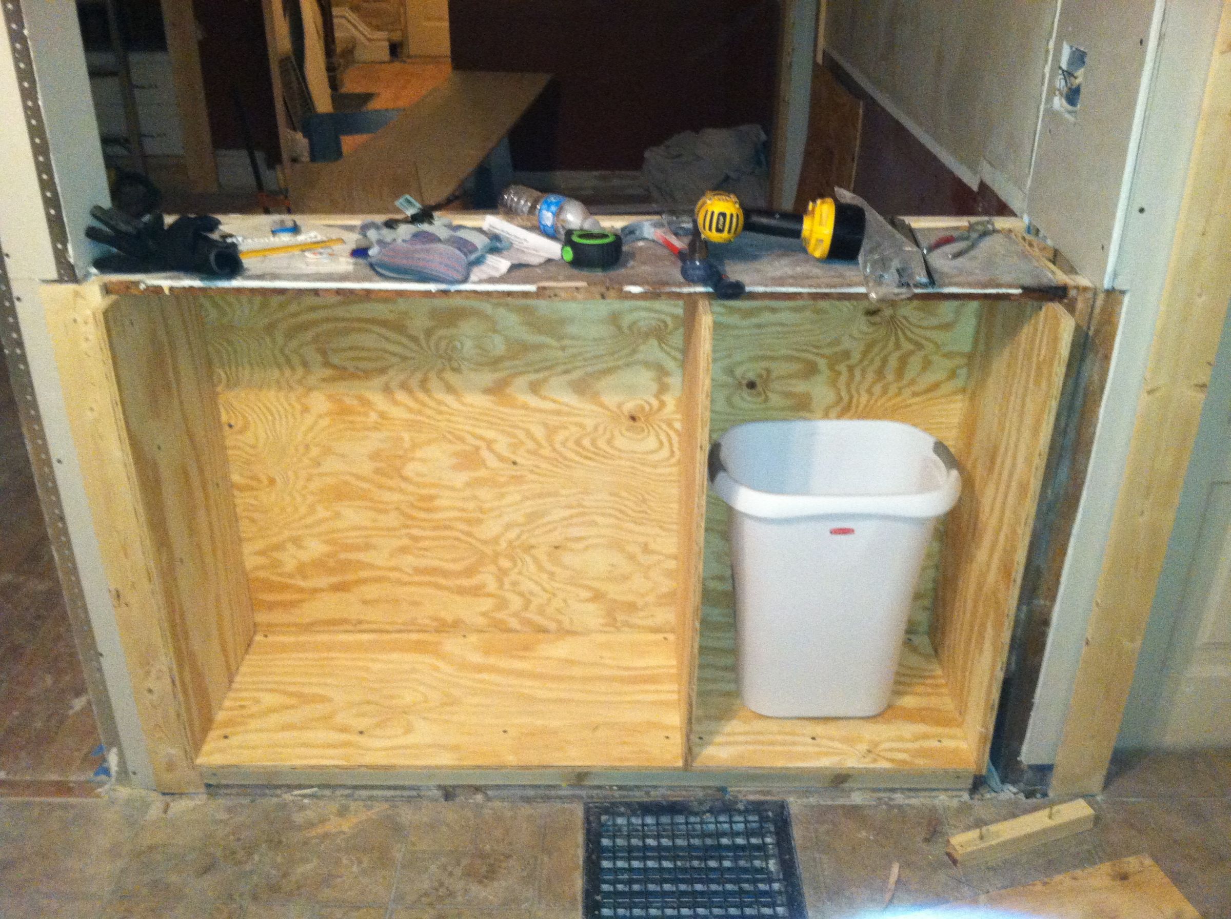Oak Top Kitchen Bar With Pet Feeder Drawer and Roll Out Trashcan : 8 ...
