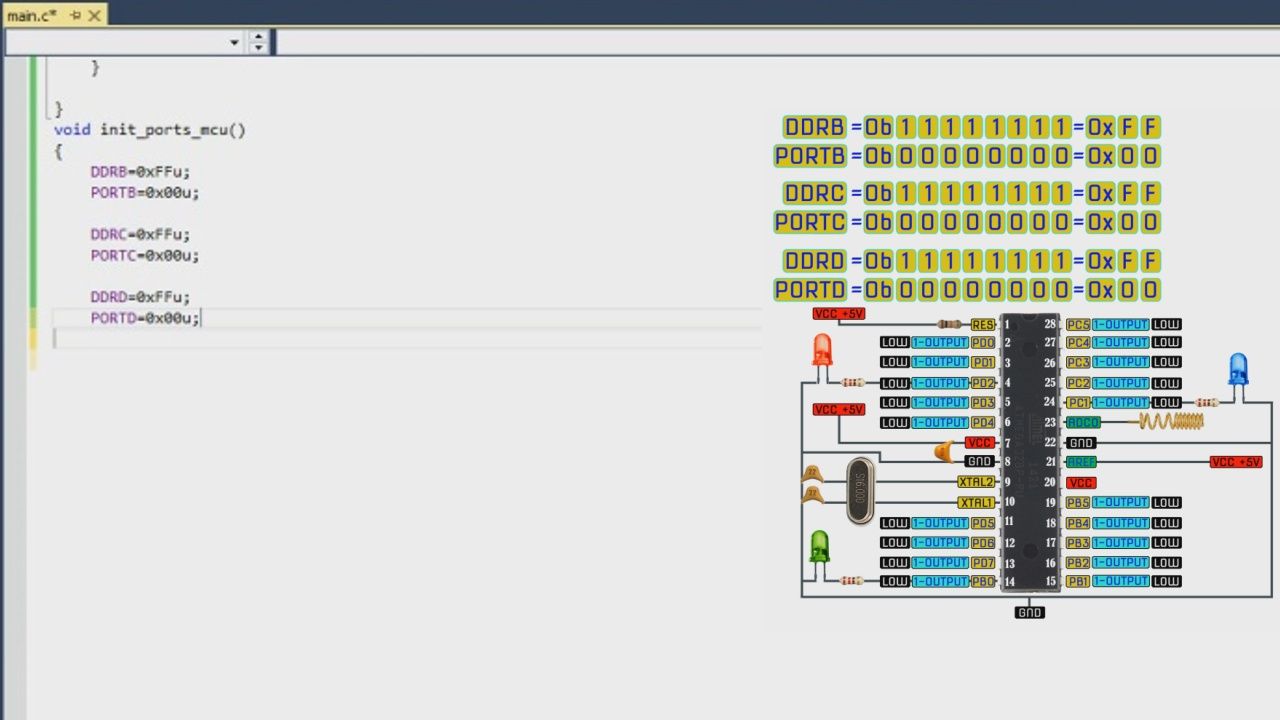 AVR Microcontroller. LEDs Blinking in "serial", "parallel" and "random ...