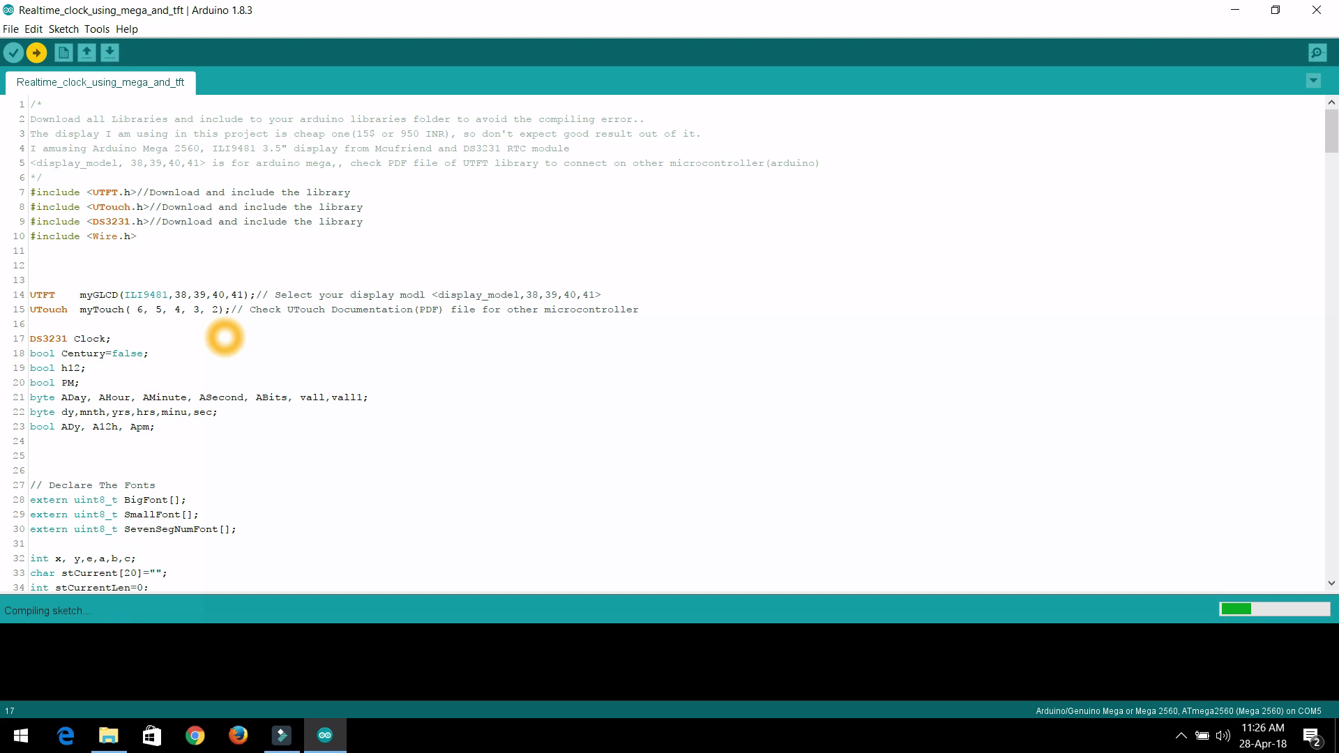 How to Make Realtime Clock Using Arduino and TFT Display|Arduino Mega ...