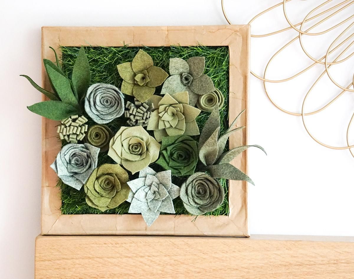 Felt Succulent Shadow Box Wall Art Other Assemblage Mixed Media ...