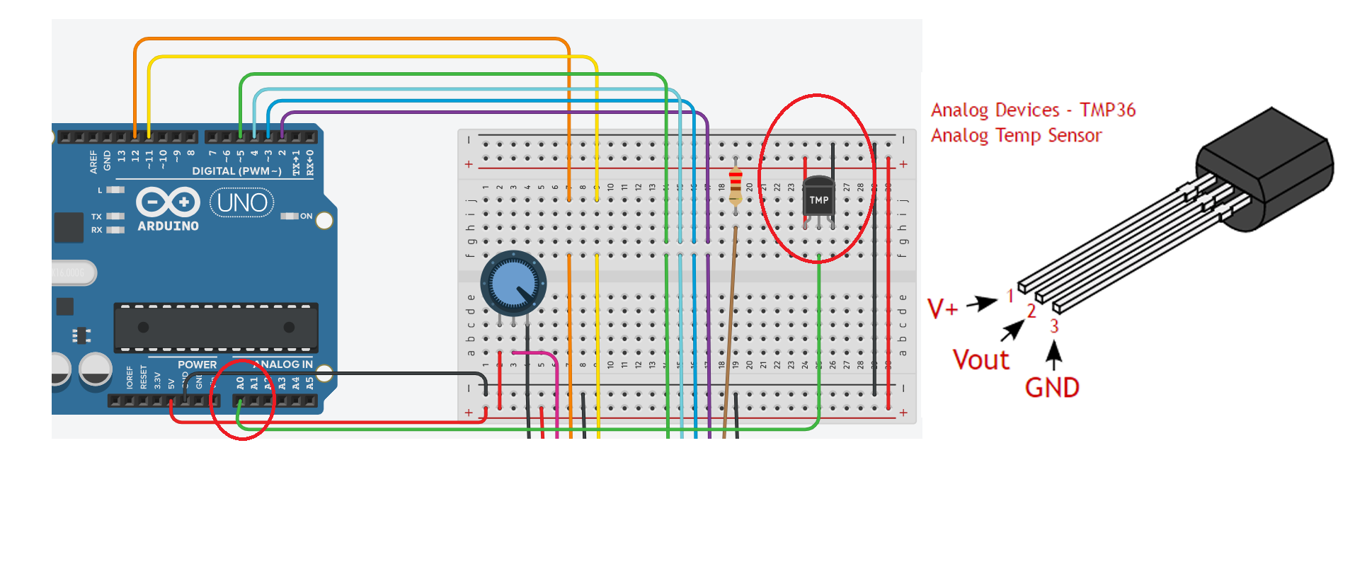 TMP36 Temperature Sensor and LCD Display Using Arduino (Tinkercad) : 7 ...
