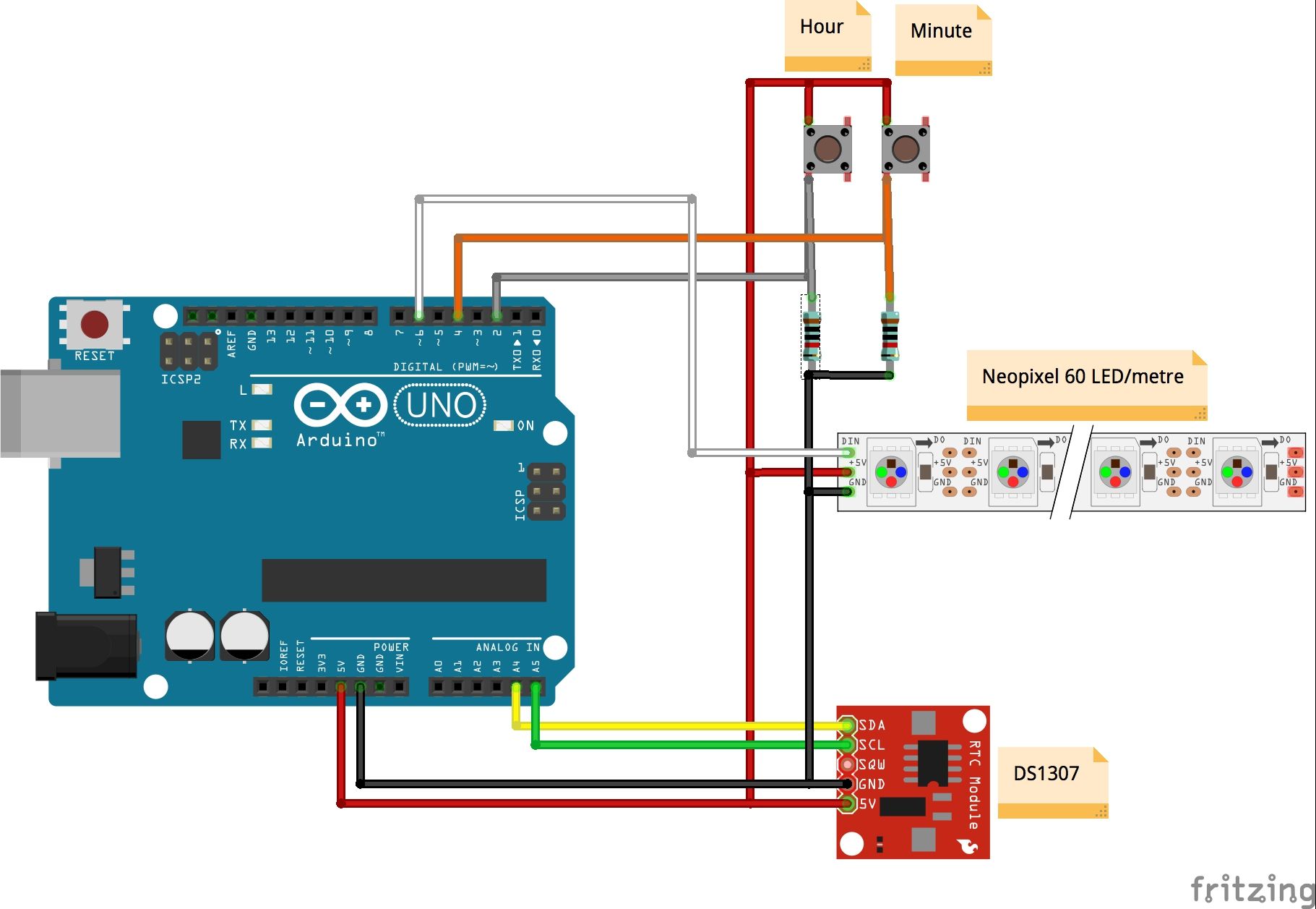 Linear Clock Using Arduino + DS1307 + Neopixel: Re-using Some Hardware. : 5 Steps - Instructables