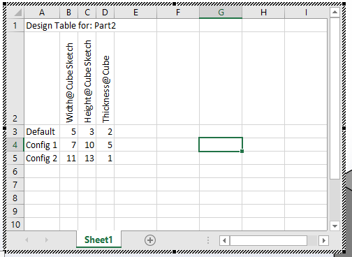 Use a design table in solidworks with different units - litogarden