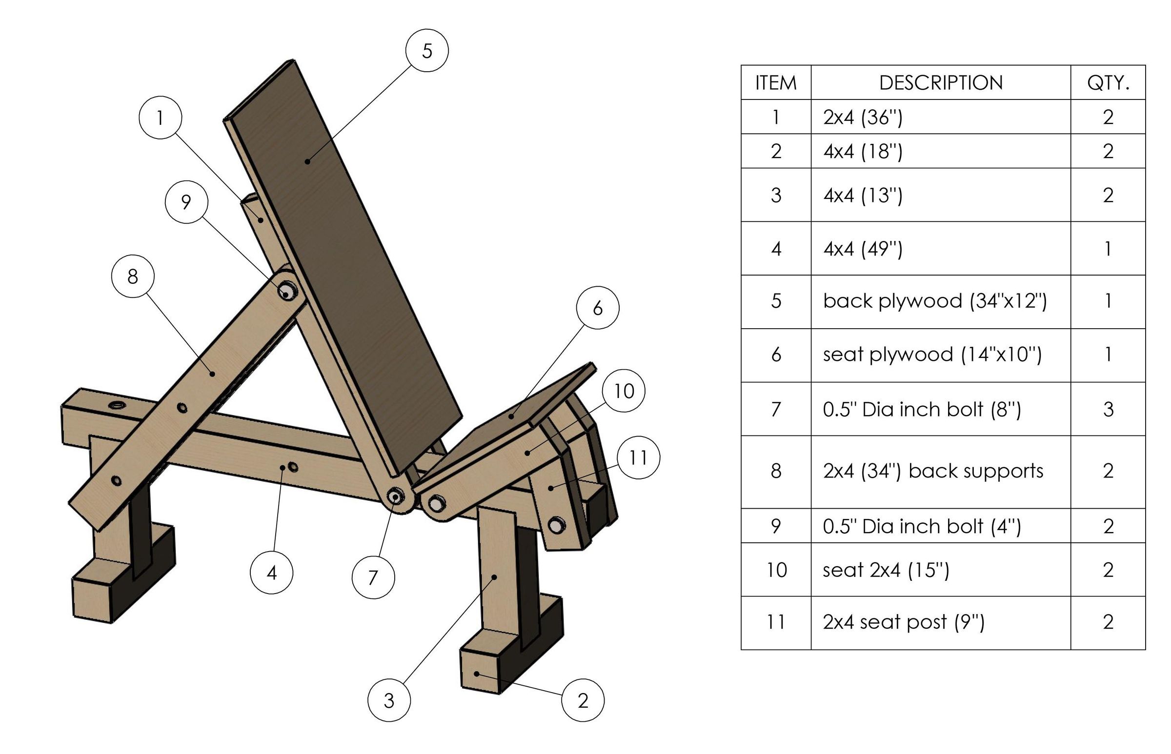 DIY Adjustable Wooden Weightlifting Bench : 12 Steps (with Pictures ...