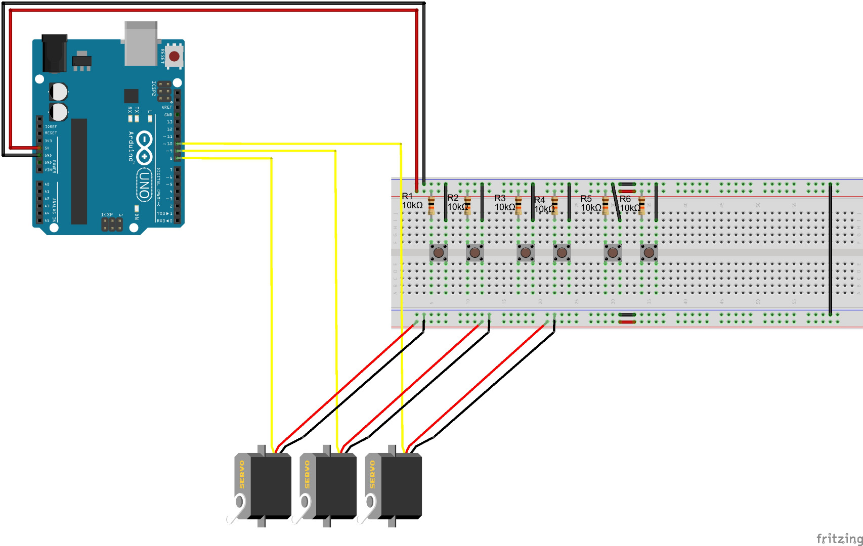 How to Control 3 Servo Motors Using Push Button Switches and an Arduino ...