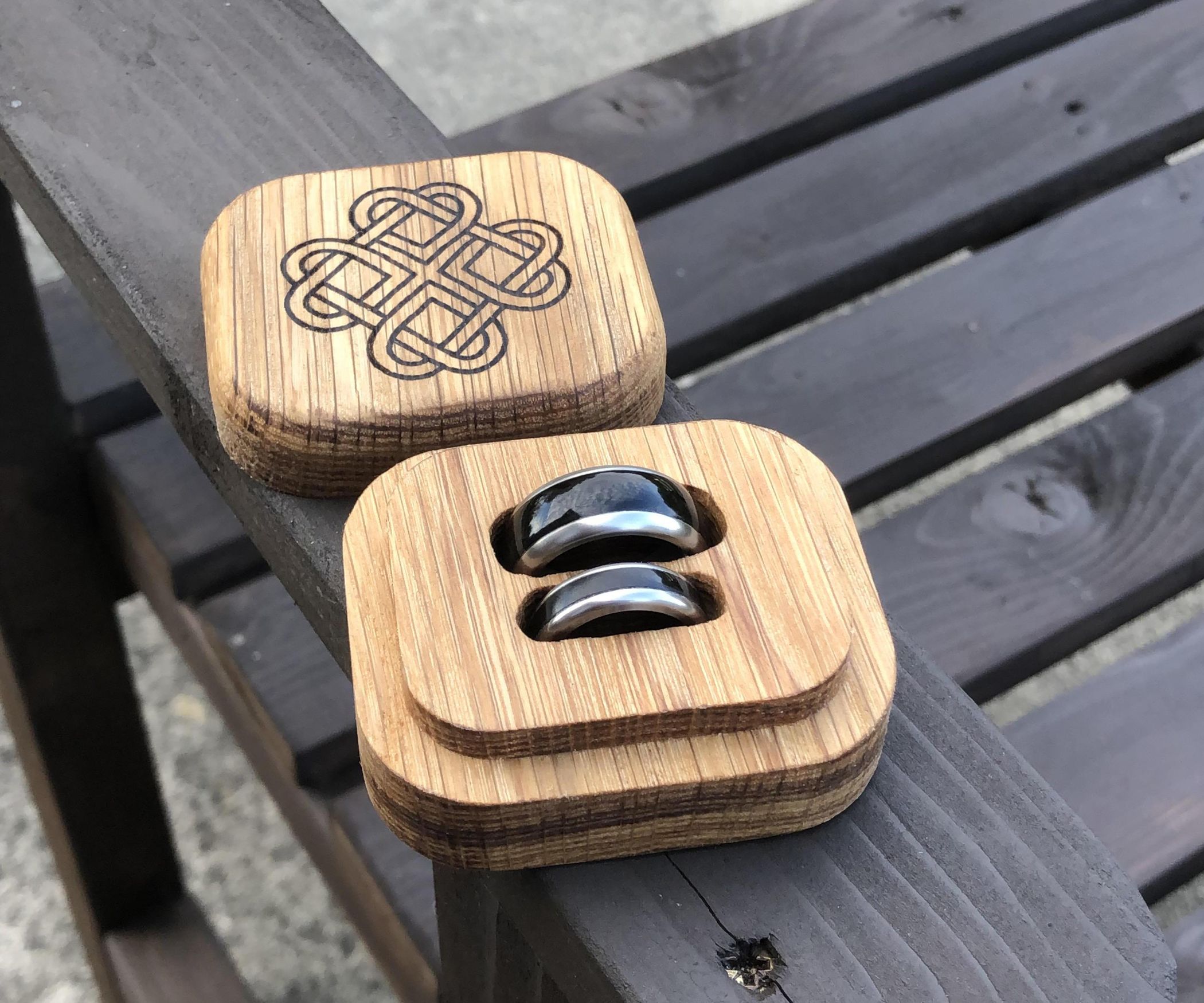 His and Her's Ebony/Titanium Wedding Rings With Laser Engraved Oak ...
