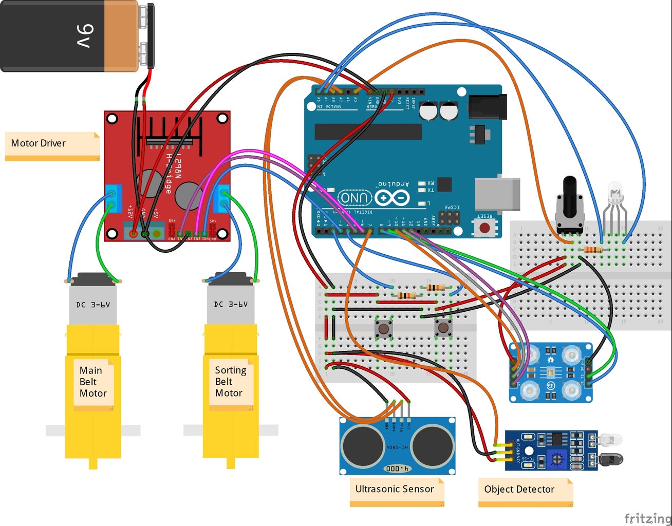 Color Sorting System Arduino Based System With Two Belts 8 Steps Instructables