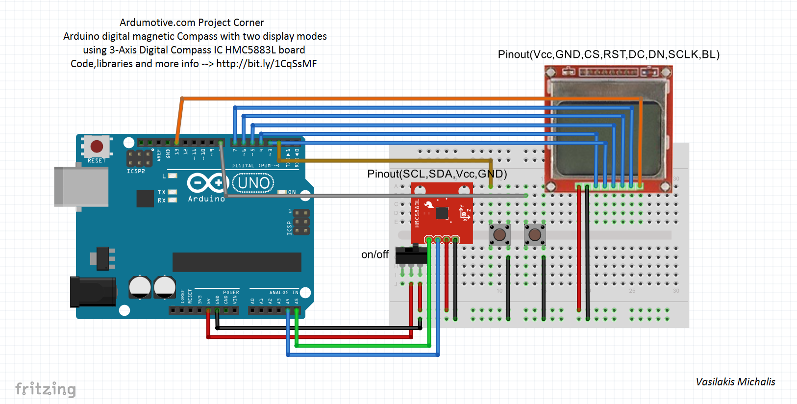 Arduino Digital Magnetic Compass (HMC5883L - 2 Display Modes) : 4 Steps ...