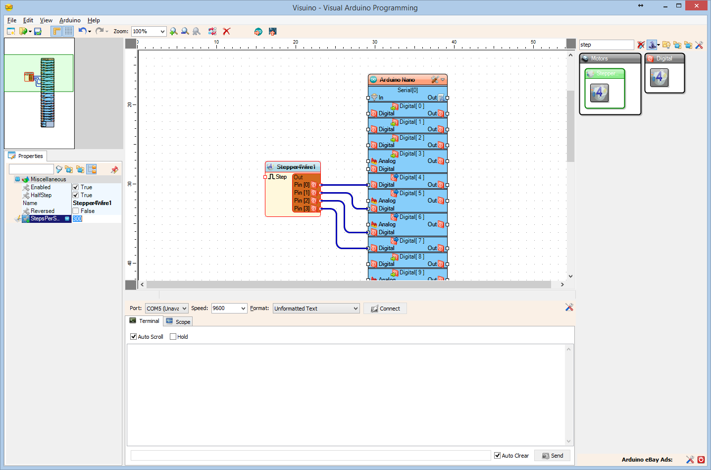 Arduino Nano and Visuino: Control Stepper Motor With Buttons : 12 Steps ...