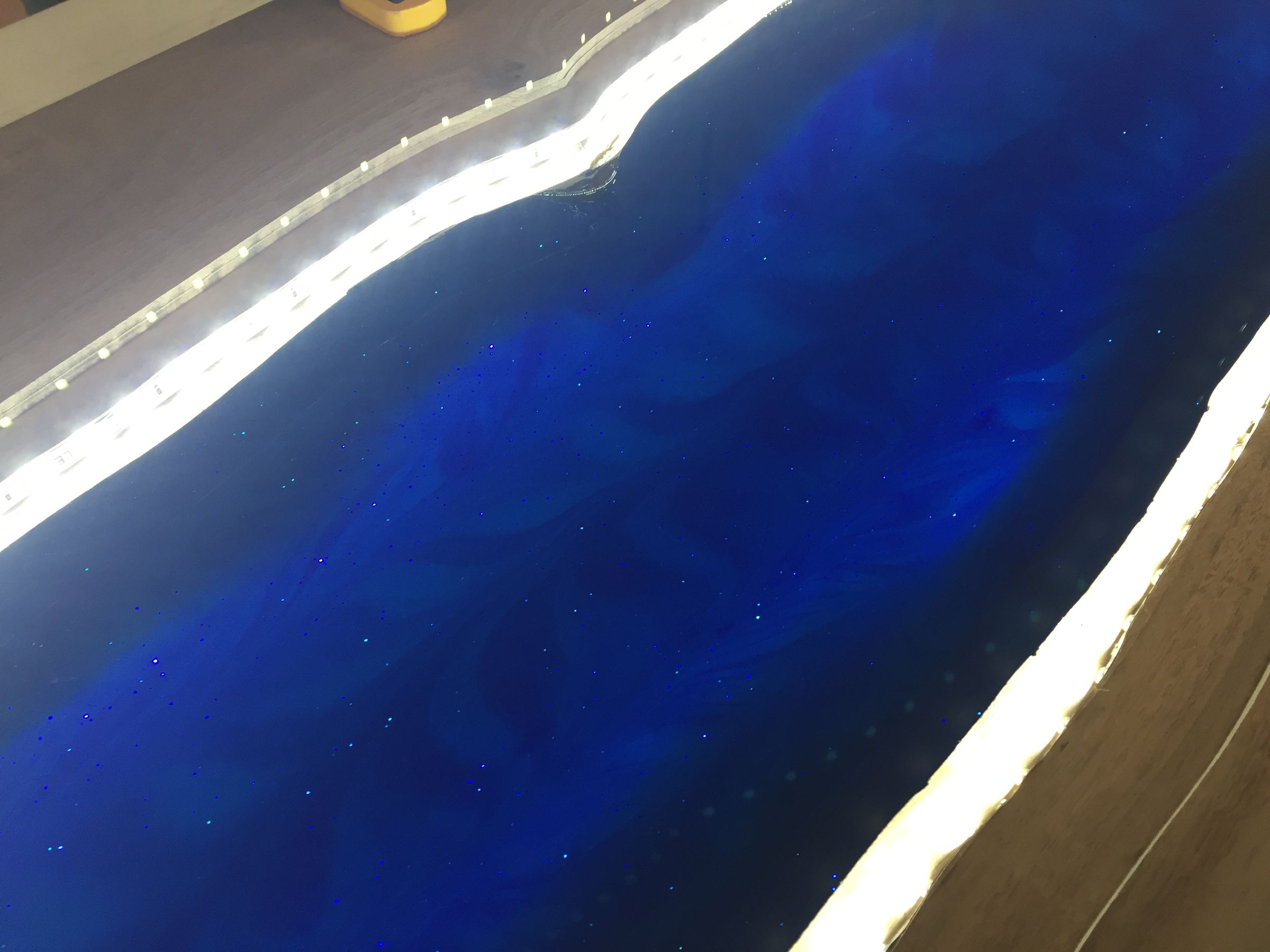 LED Lit Walnut and Resin-River Coffee Table That Charges Your Phone ...