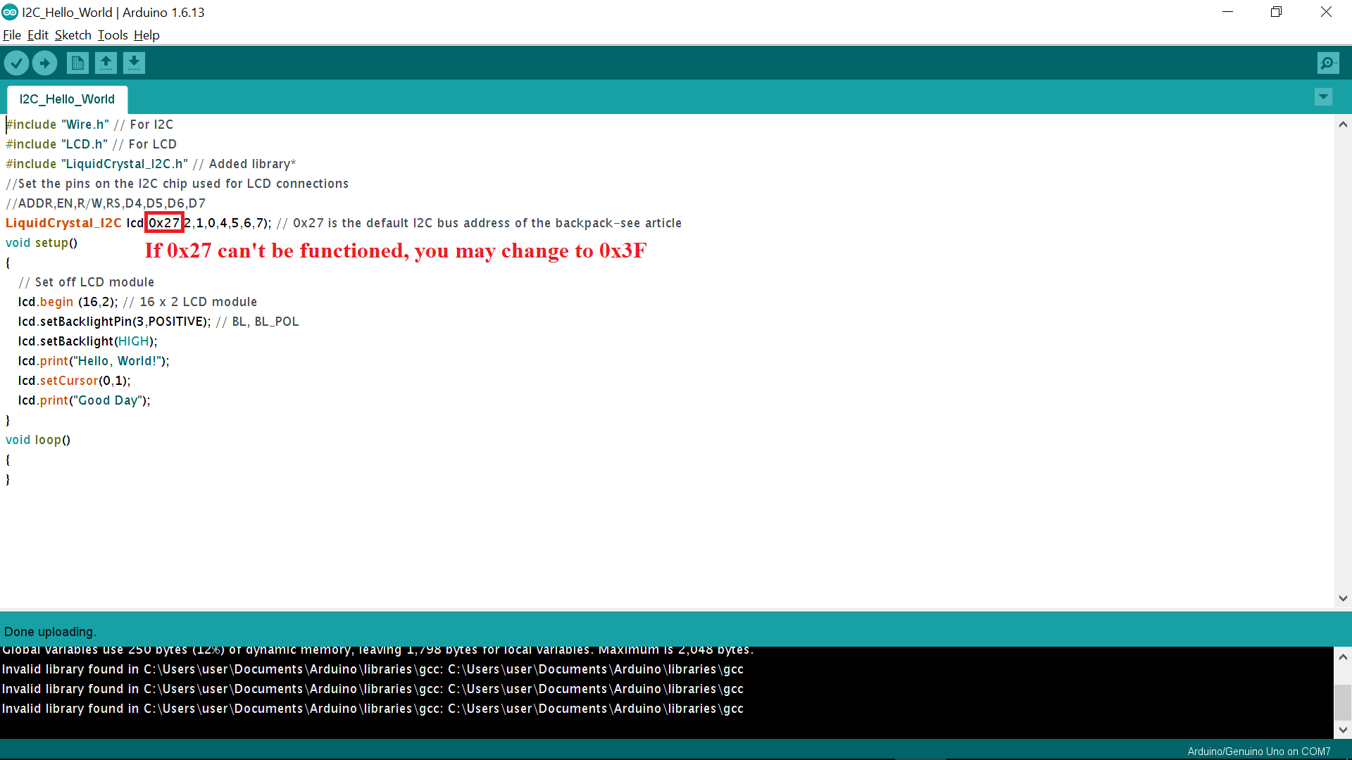 How to Use Arduino I2C Serial LCD 16x2 (Yellow Backlight) : 6 Steps ...