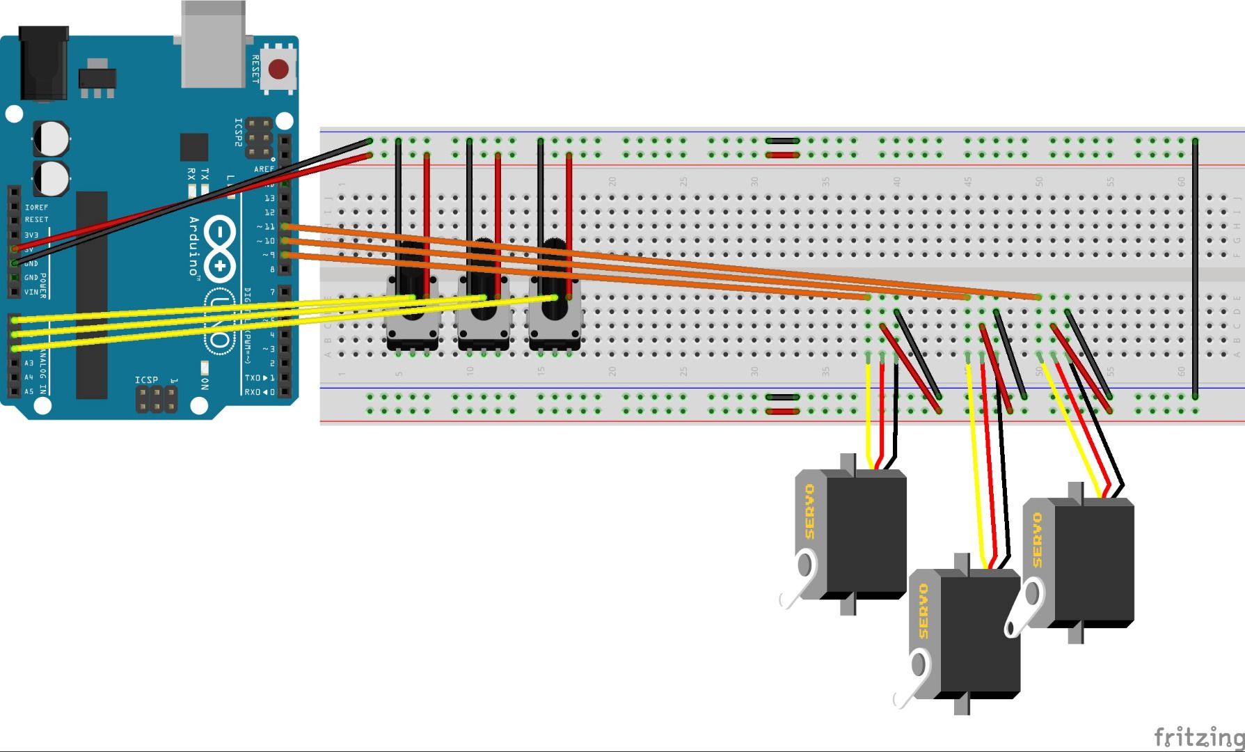 Controlling 3 Servo Motors With 3 Potentiometers and an Arduino : 11 ...