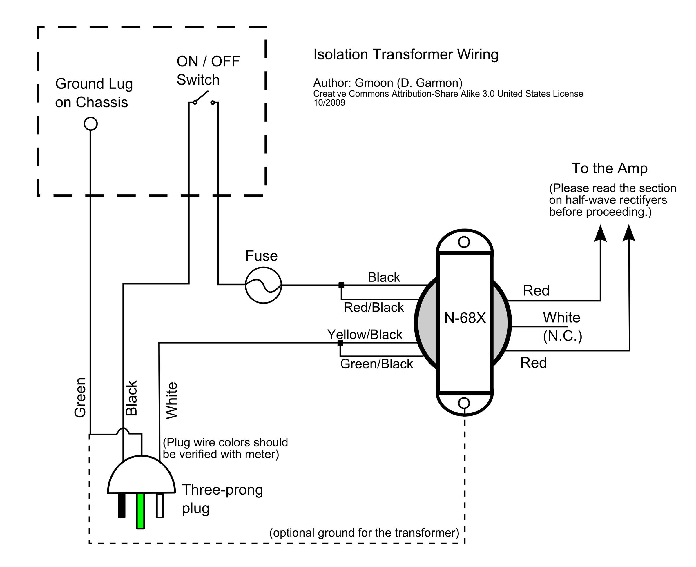 Guitar amplifier ground loop isolator diagram