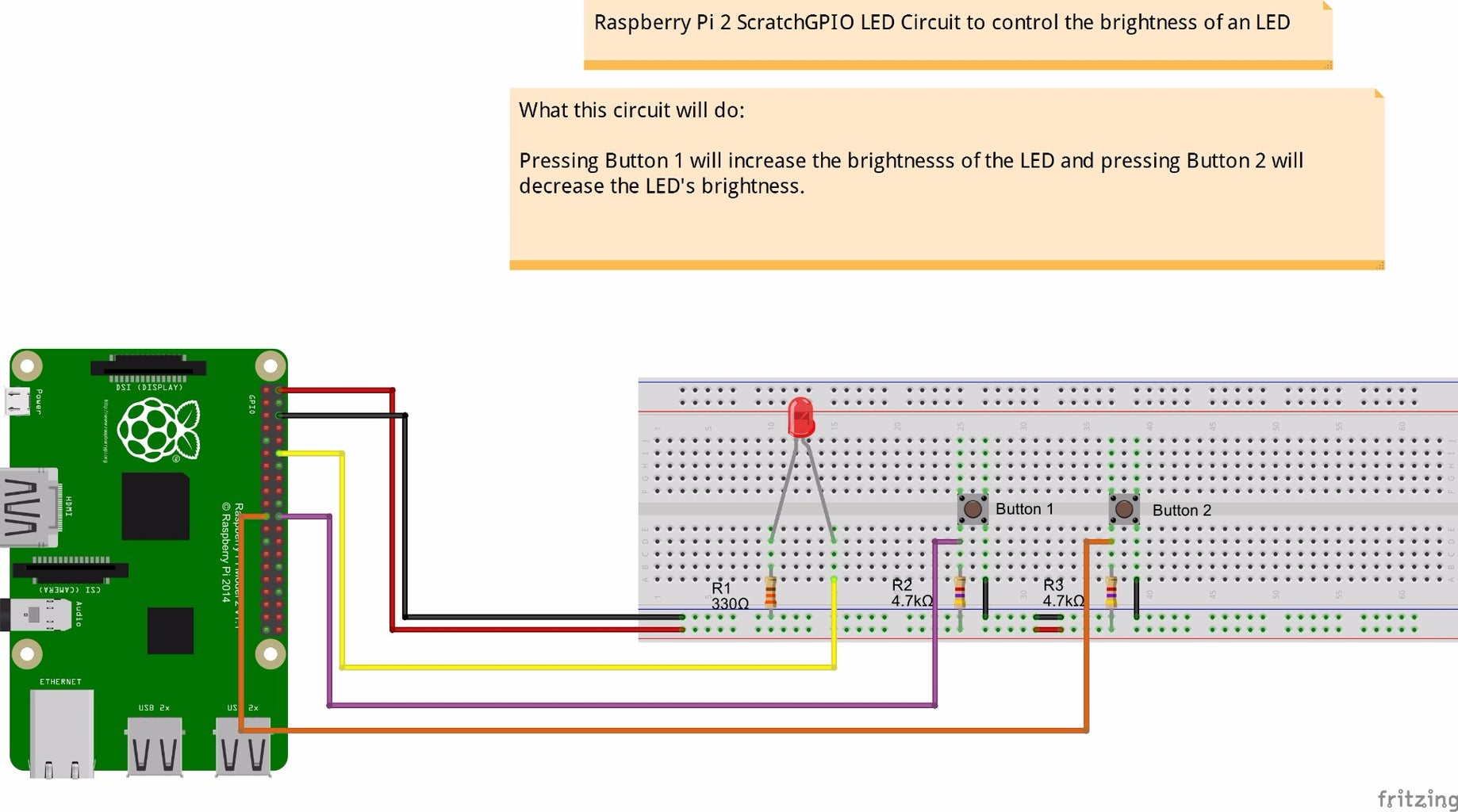Brightness Control Pwm Based Led Control Using Push Buttons Raspberry Pi And Scratch 8 Steps