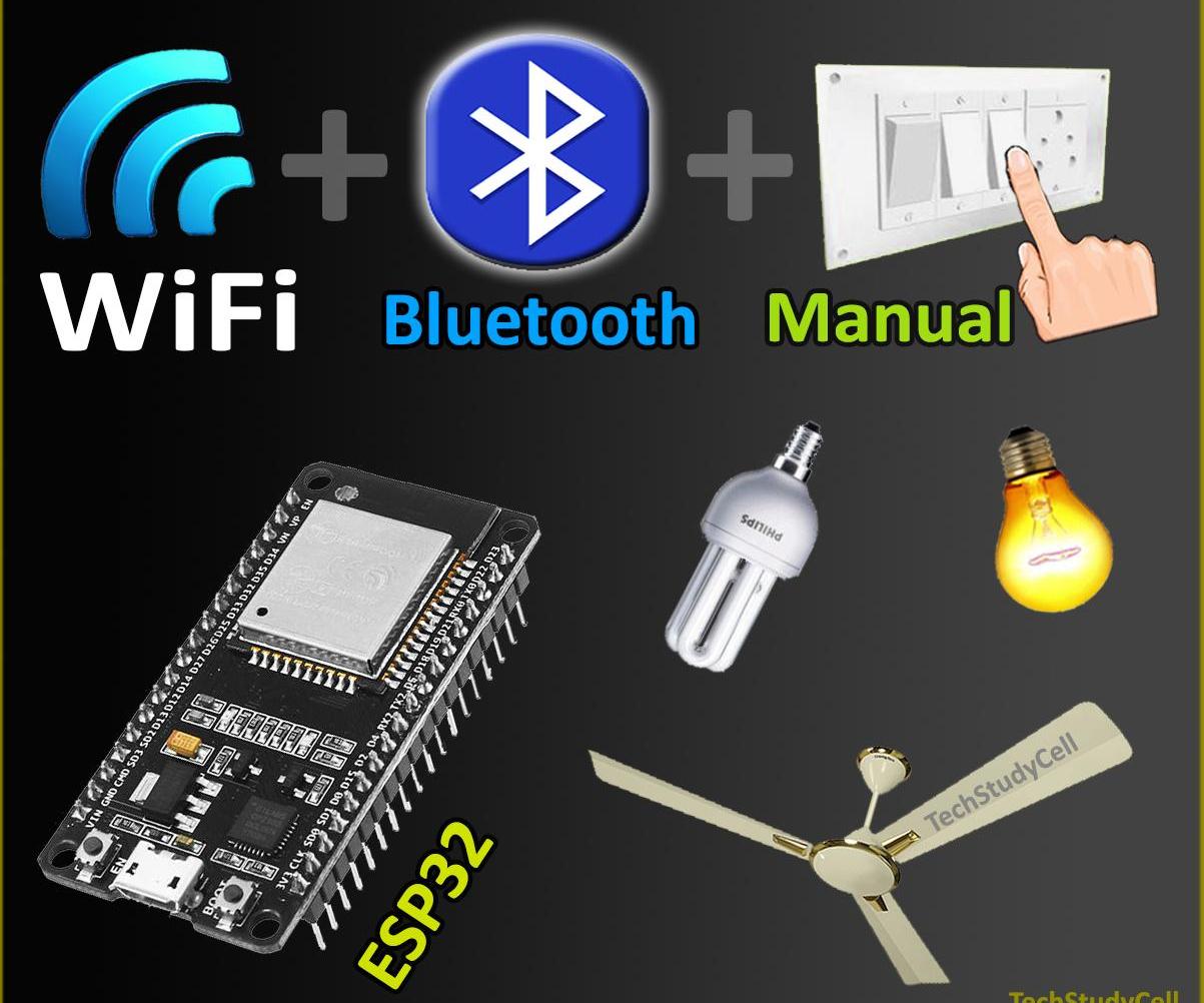 ESP32 WiFi Bluetooth Home Automation With Manual Switch IoT Project ...