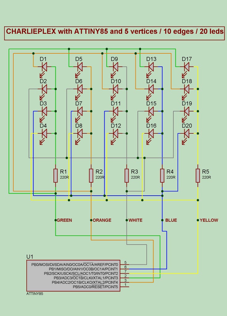Arduino Attiny85 Charlieplexing 5 Steps Instructables