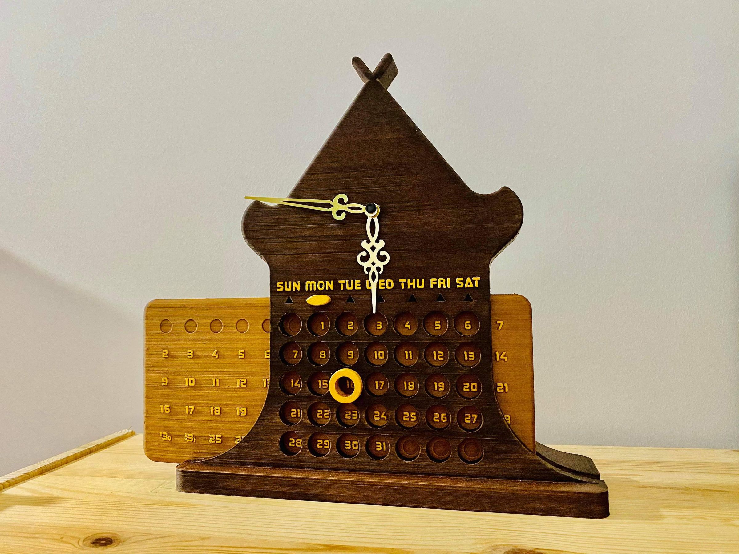 3D Printable Perpetual Desktop Wooden Calendar With Watch : 6 Steps ...