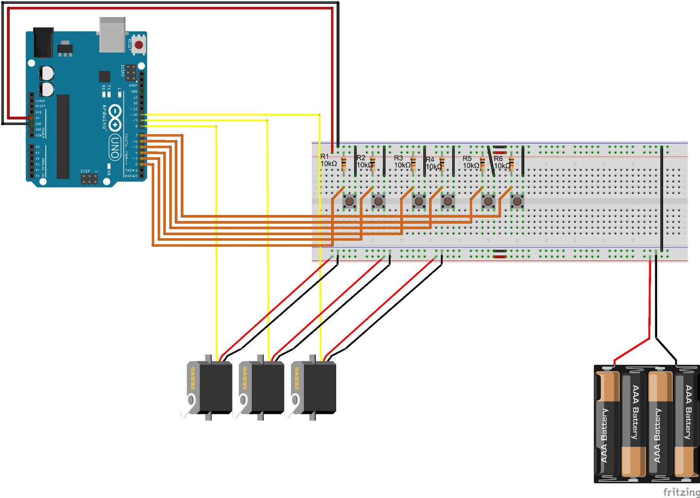 How To Control 3 Servo Motors Using Push Button Switches And An Arduino Uno 9 Steps